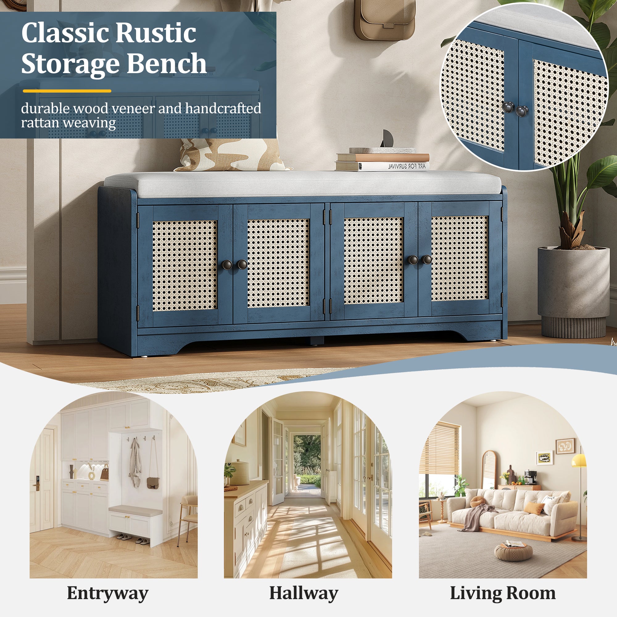 Storage Bench with Rattan Doors – Pier 1