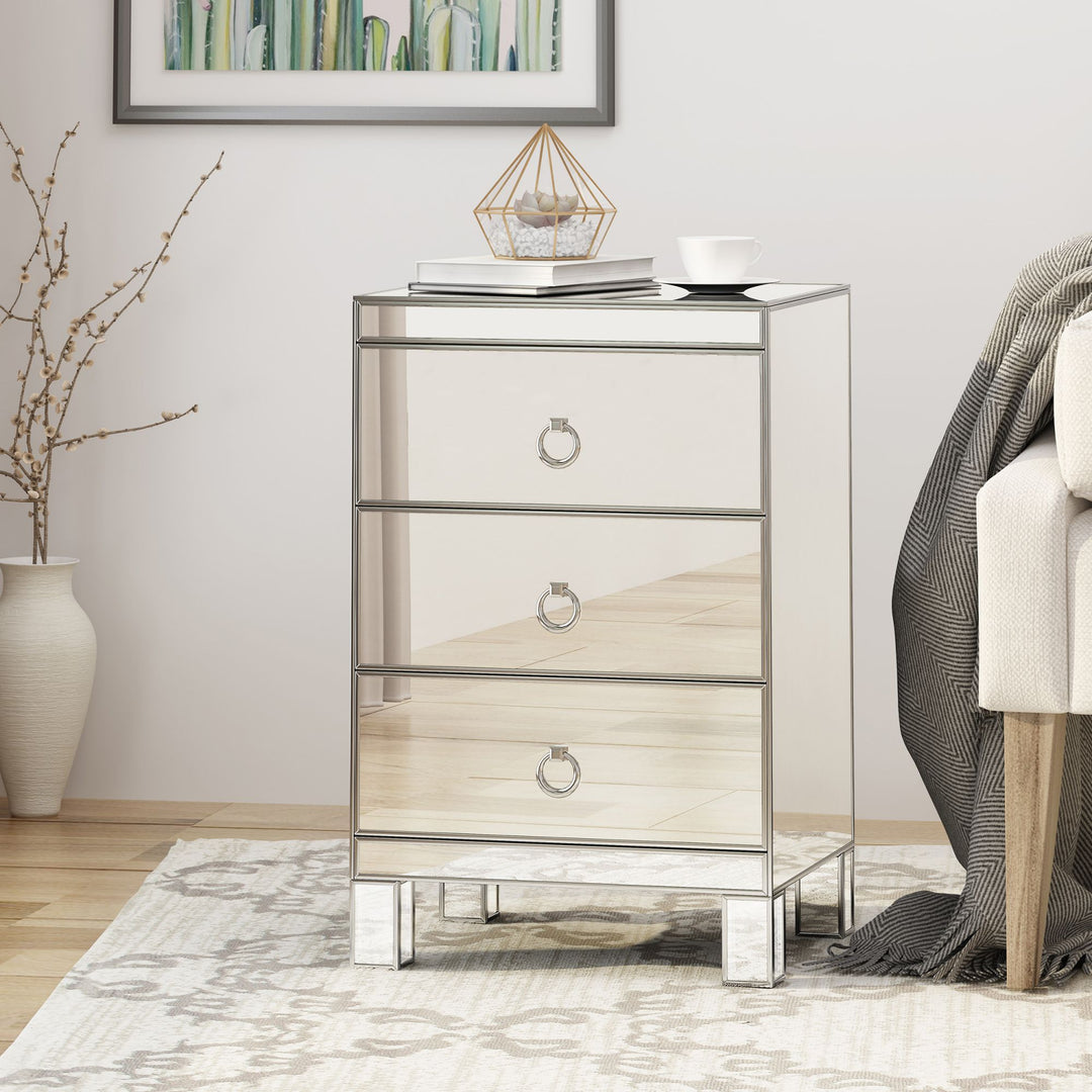 Side Table with 3 Drawers and Mirrored Design - Pier 1