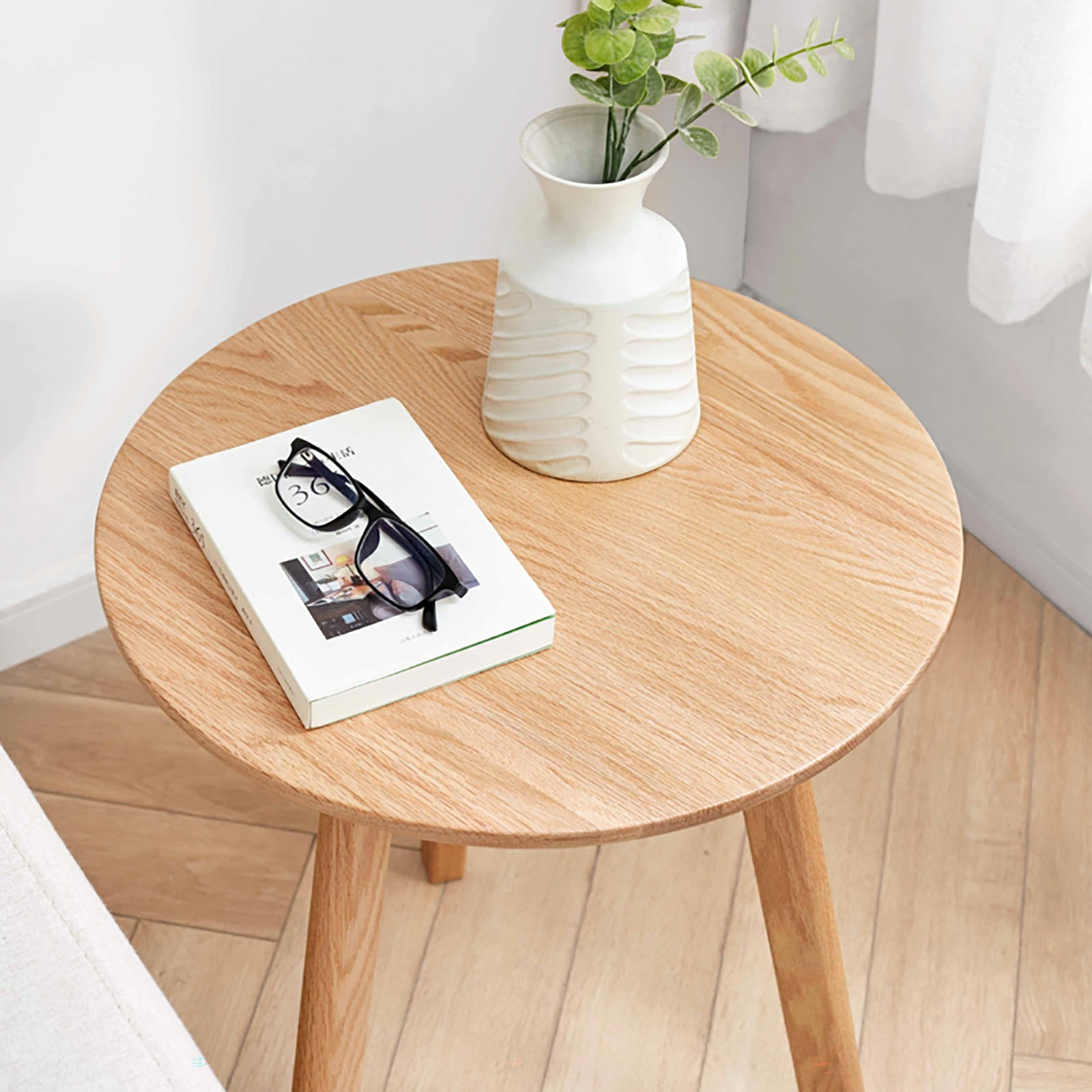 Round Side Table with Solid Oak Wood Frame - Pier 1
