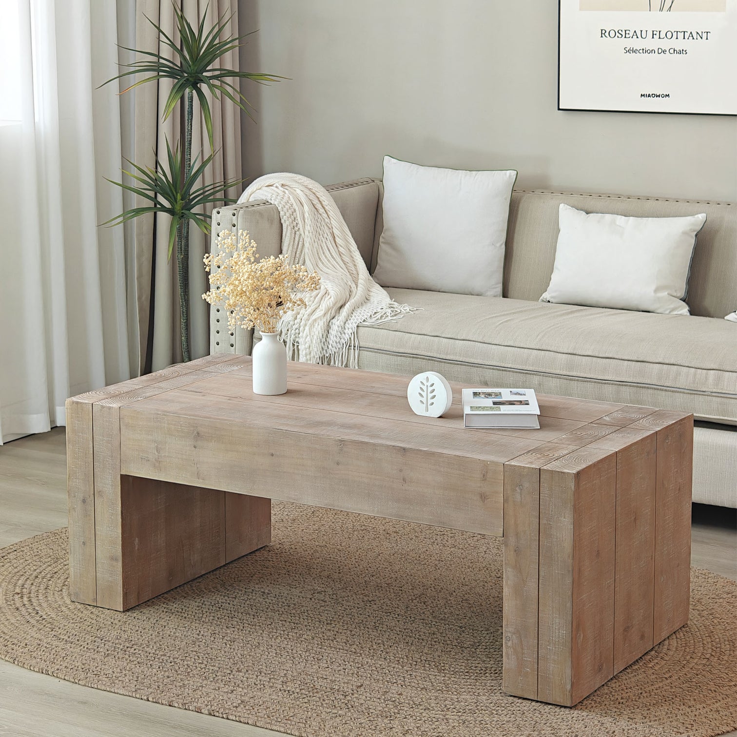 Carrying Rectangular Coffee Table with Wood Frame - Pier 1