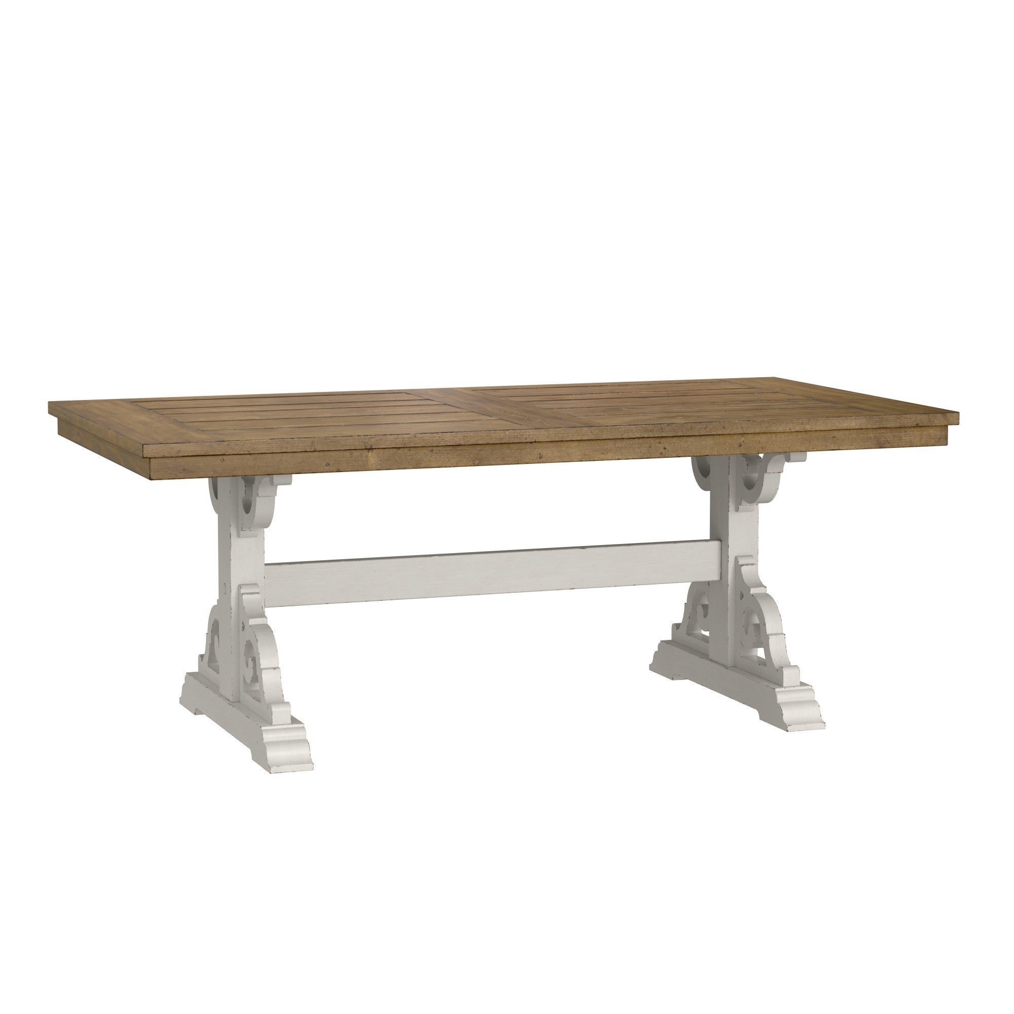 Brown And White Rectangular Trestle Dining Table – Pier 1