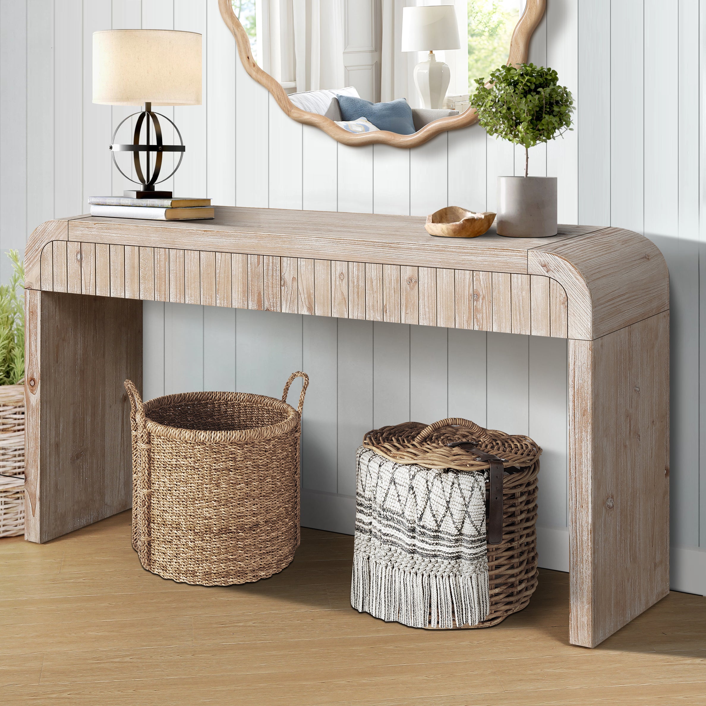 Console Table with Curved Edge 2 Hidden Handle Drawers - Pier 1