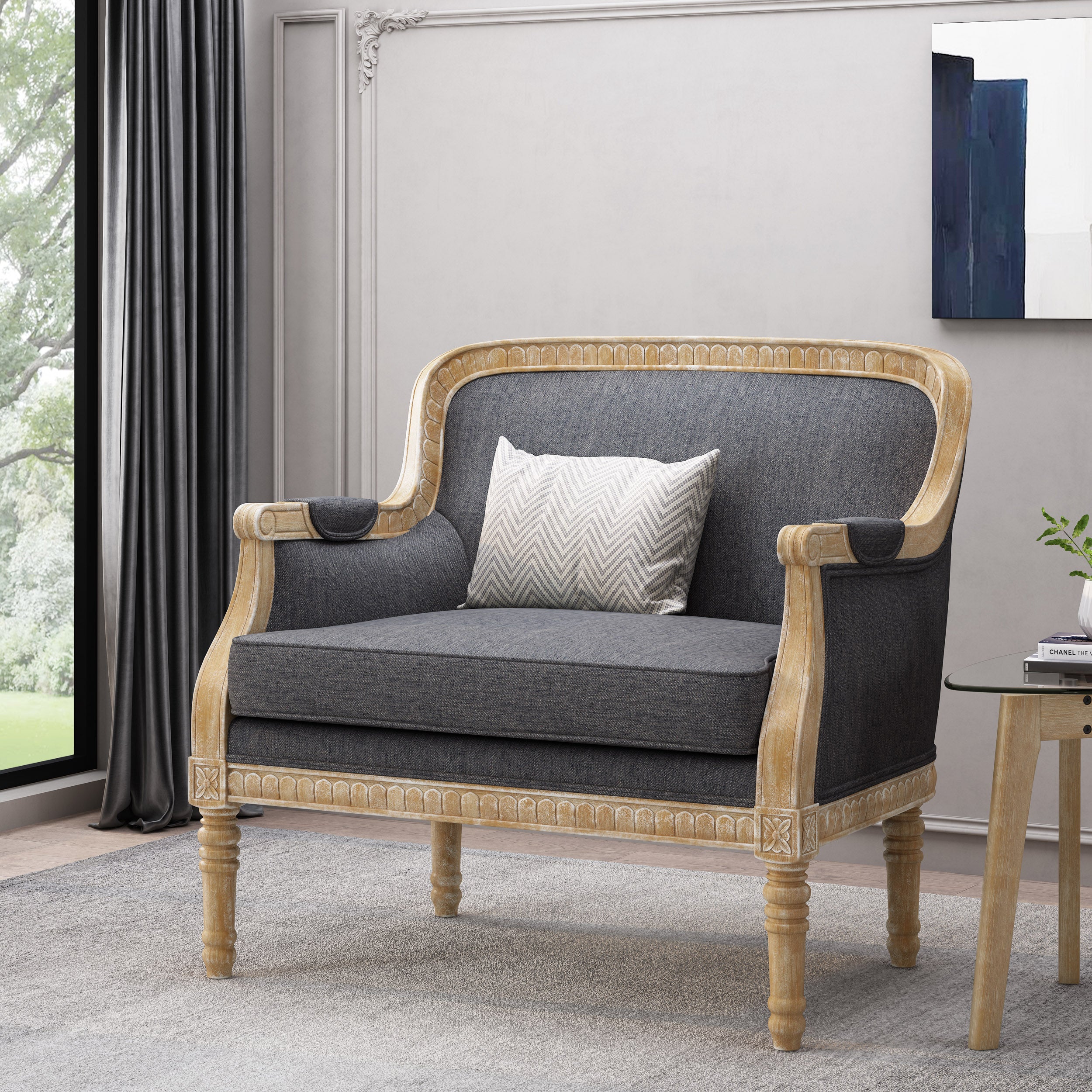 Becoming Upholstered Club Chair with Turned Leg and Carved Design - Pier 1