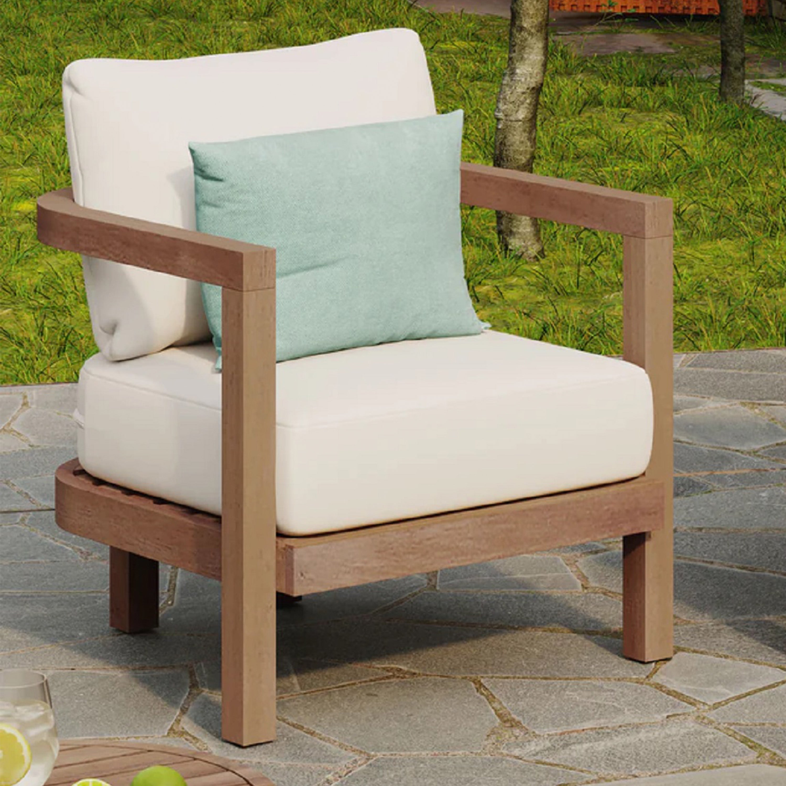 Outdoor Club Chair with Slat Panel Design and Back Cushion - Pier 1