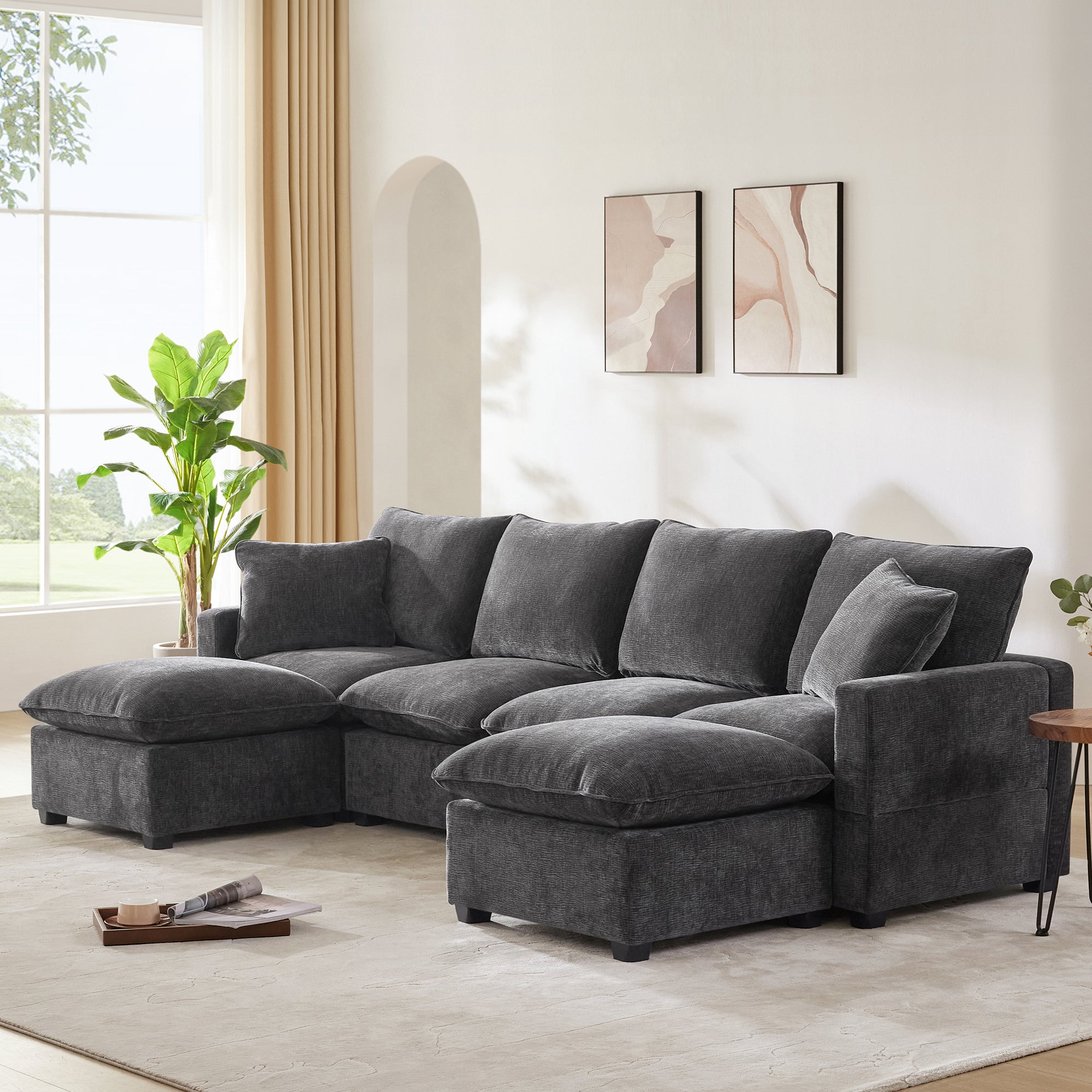 Chenille Modular U-Shape Sectional Sofa, Seats 6 – Pier 1