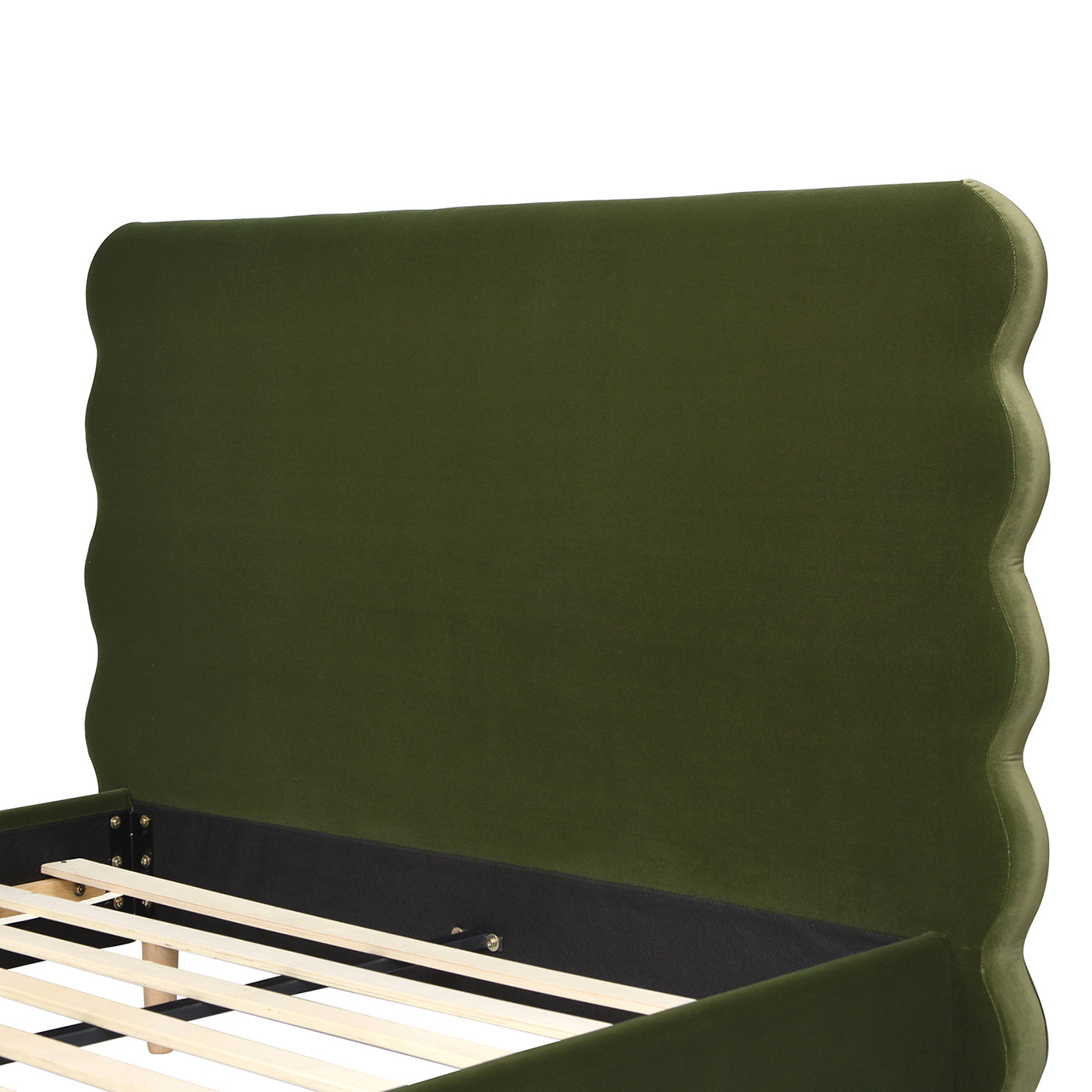 Essencee Upholstered Platform Bed with Wavy Headboard and Wood Legs ...