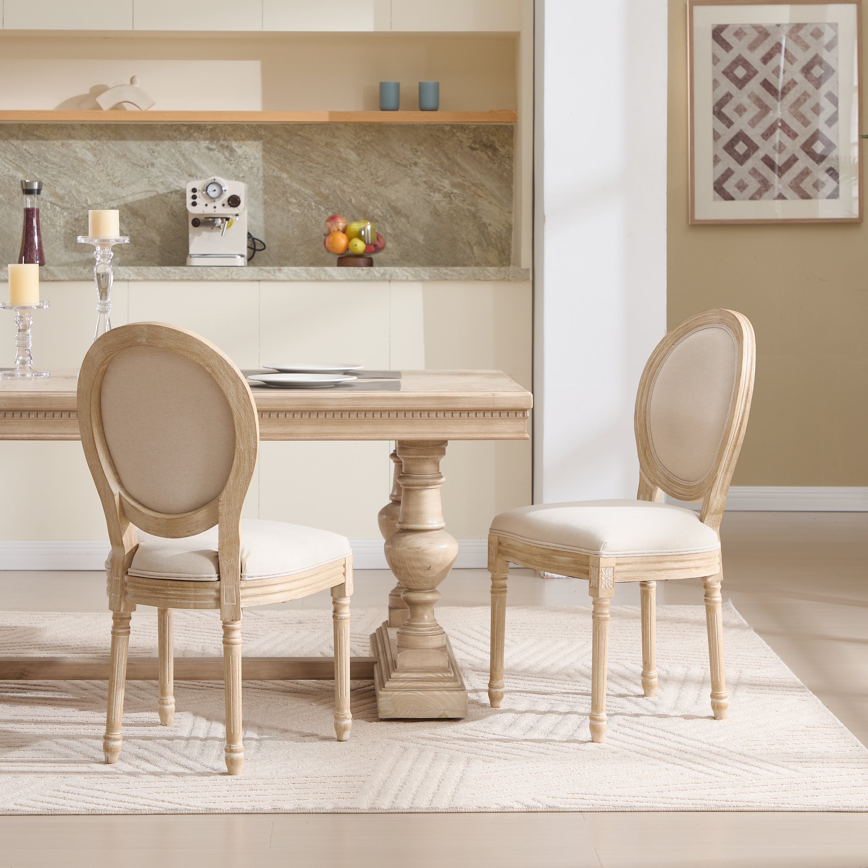 Classic French Country Dining Chairs with Upholstered Round Back, Set ...