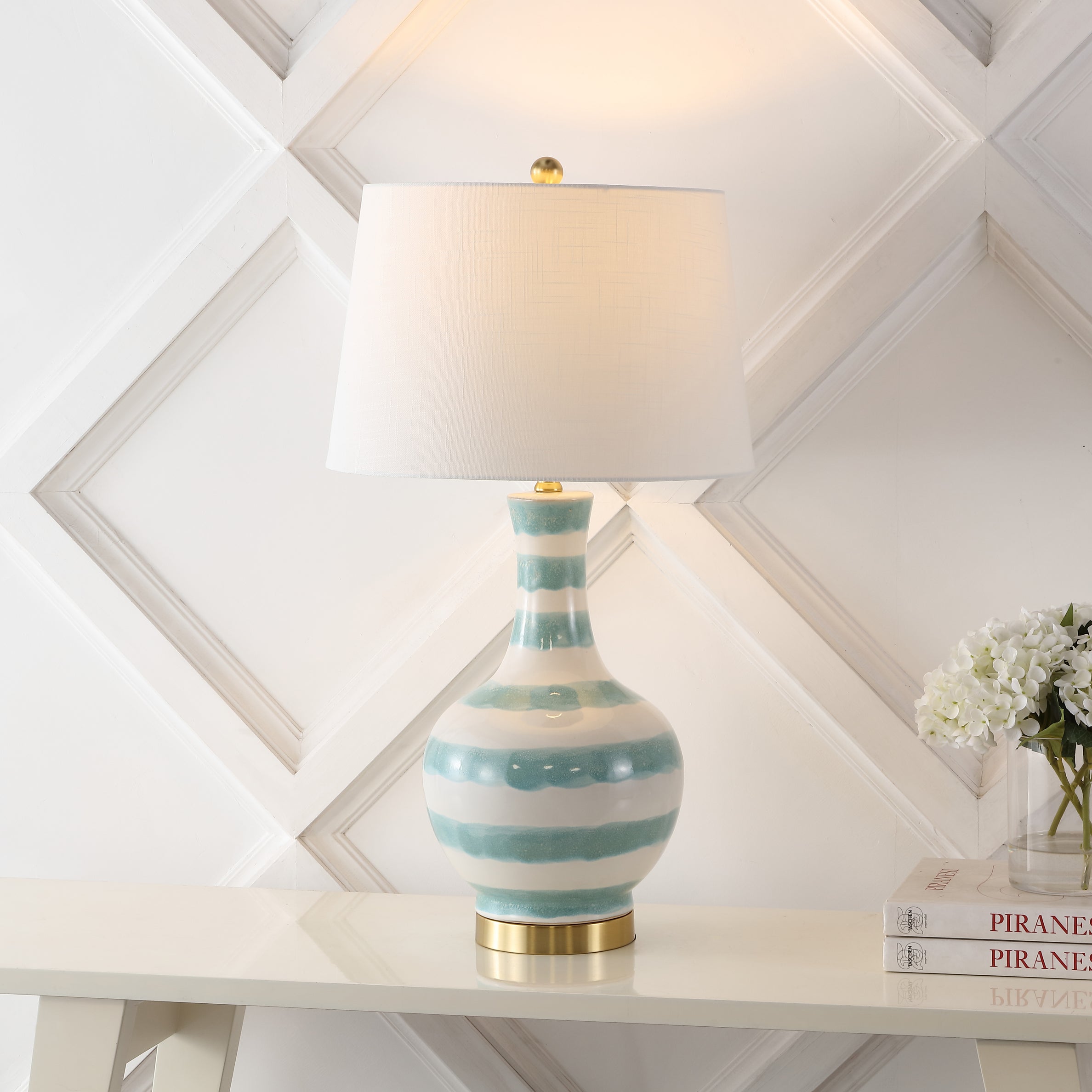 Tucker Striped Ceramic/Metal LED Table Lamp - Pier 1