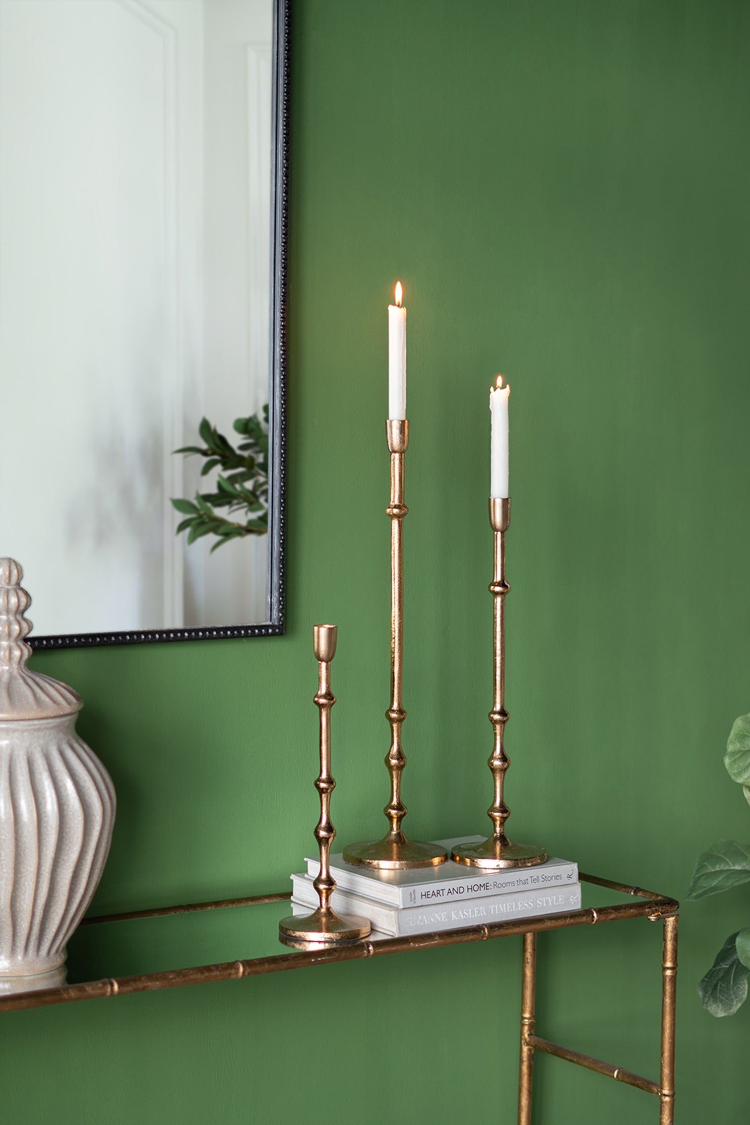 Bronze Slender Aluminum Taper Candle Holder with Bead Accents, Set of ...