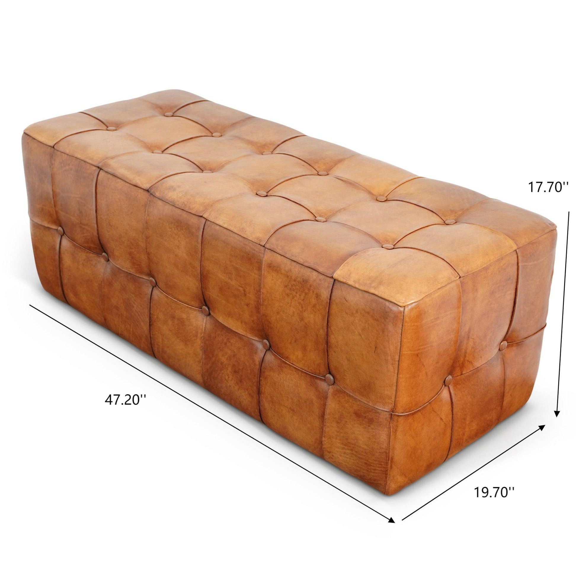 Benjiro Mid-Century Modern Tan Leather Tufted Ottoman - Pier 1