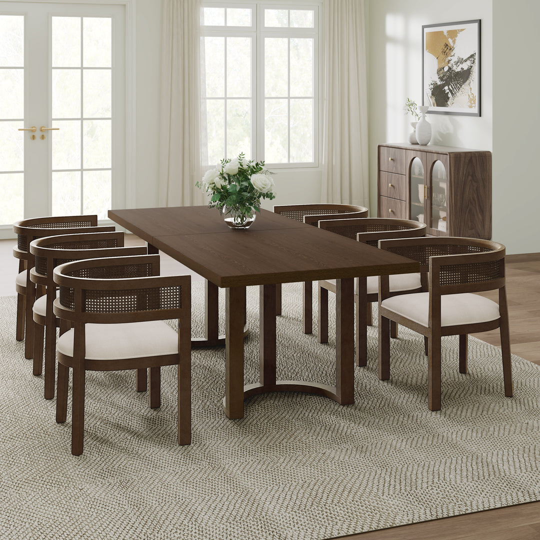 Asbury 7-Piece Mid-Century Modern Wood Upholstered Dining Set with Rat ...