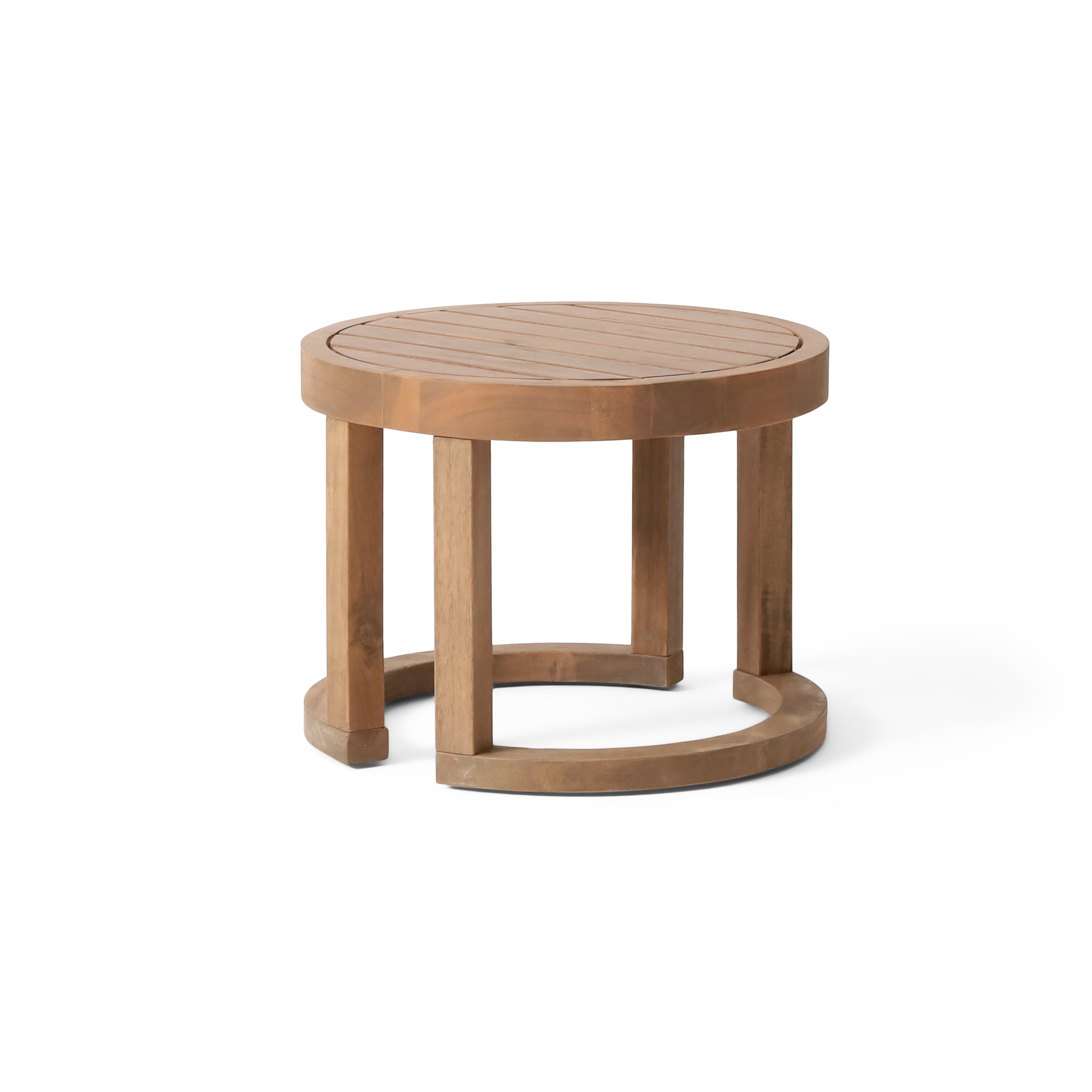 Outdoor End Table with Slat Panel Design and Semi-Circle Base - Pier 1