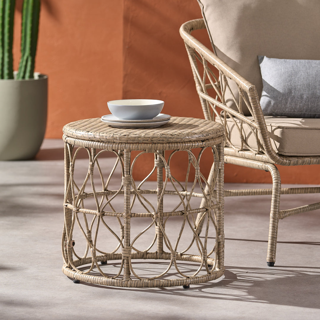 Cultured Outdoor Side Table with Wicker Weave Top and Looped Design ...