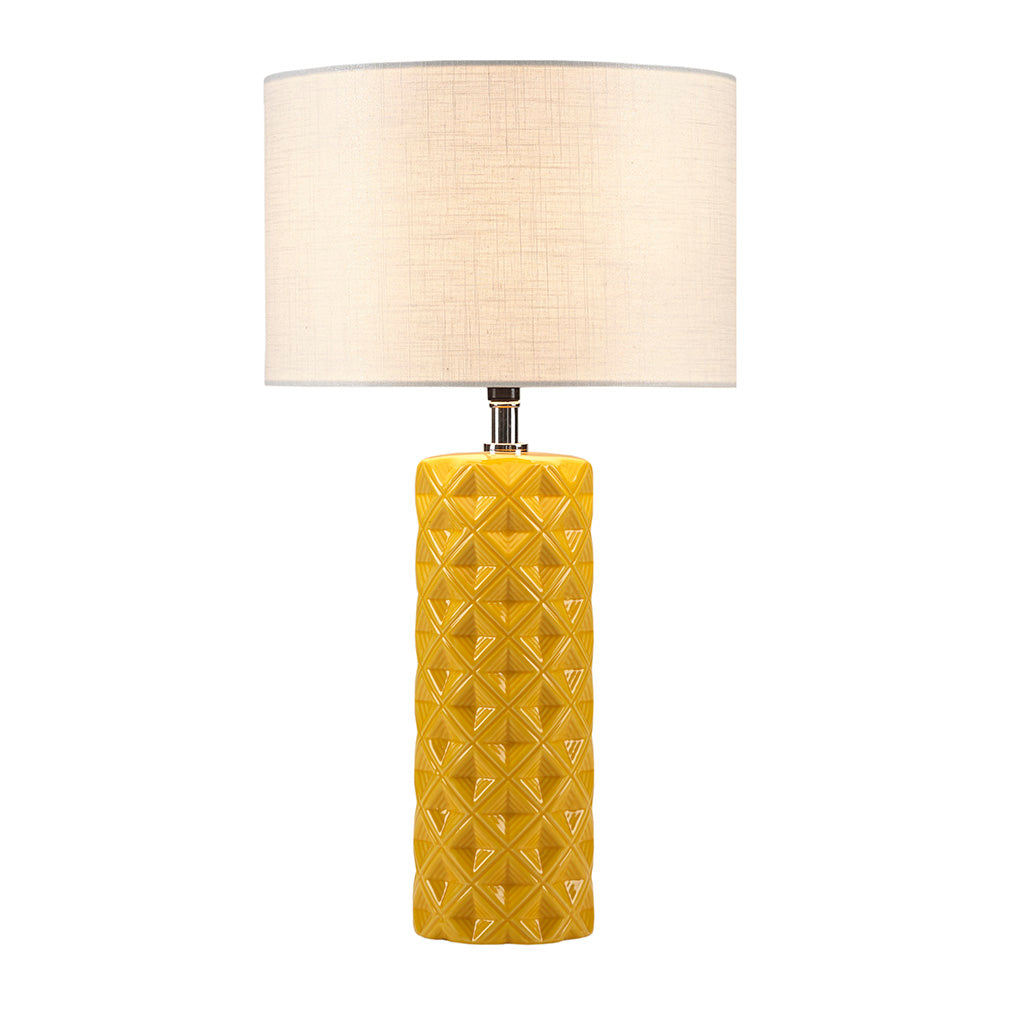 Table Lamp with Patterned Cylinder Ceramic Base and Round Drum Shade ...