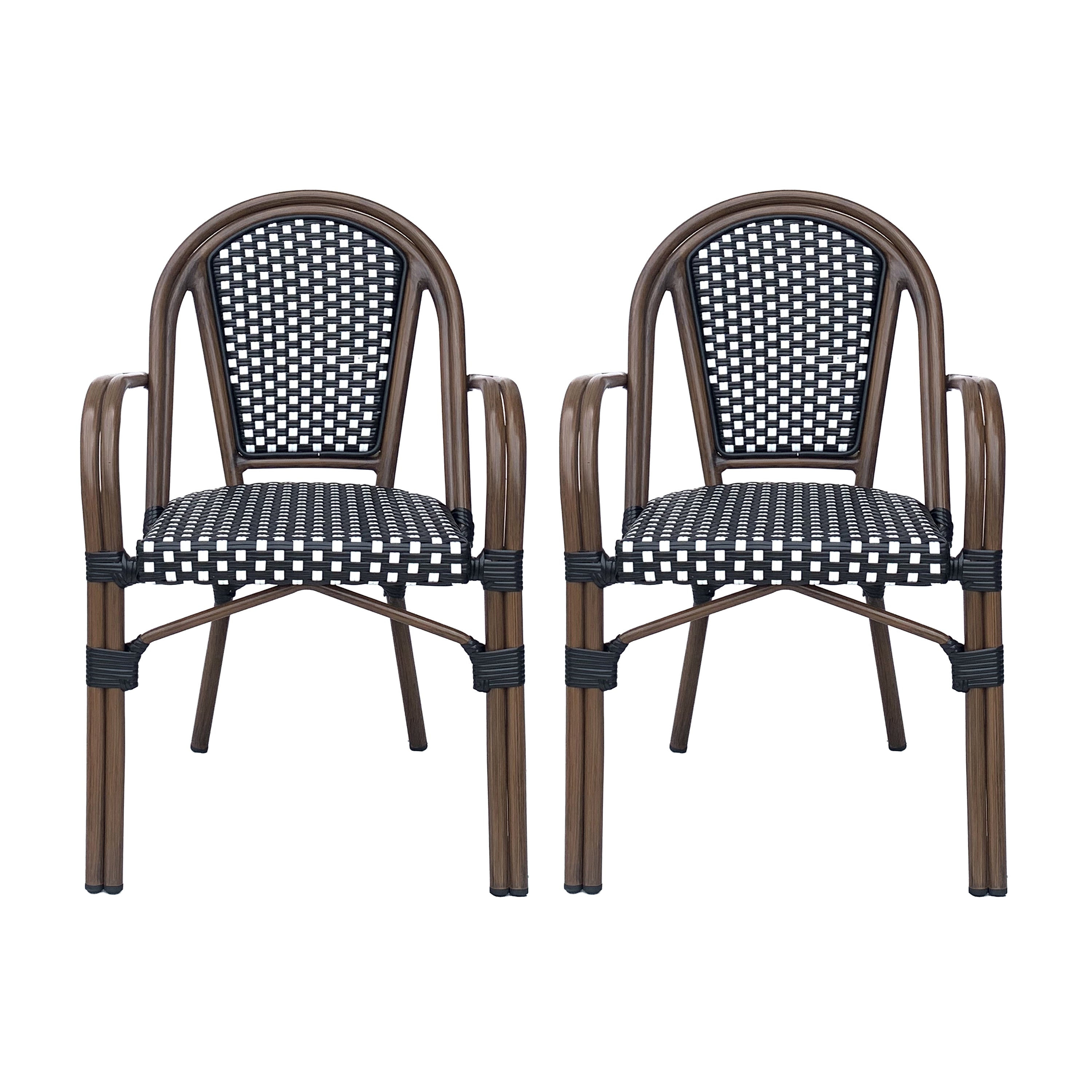 Crowned Wicker Bistro Chair with Checkered Pattern and Curved Arms, Set ...