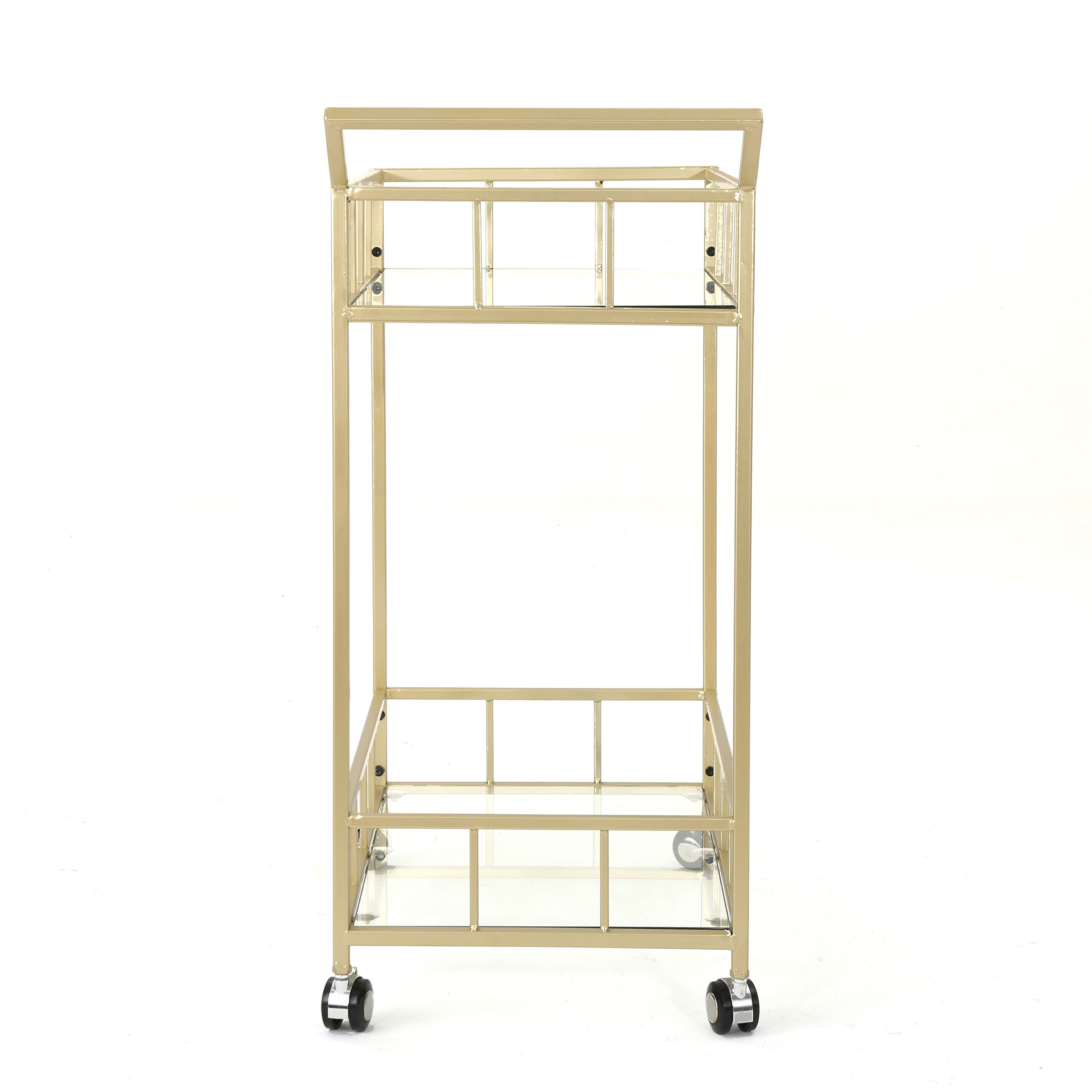Outdoor Metal Bar Cart with 2 Tempered Glass Shelves and Rolling ...