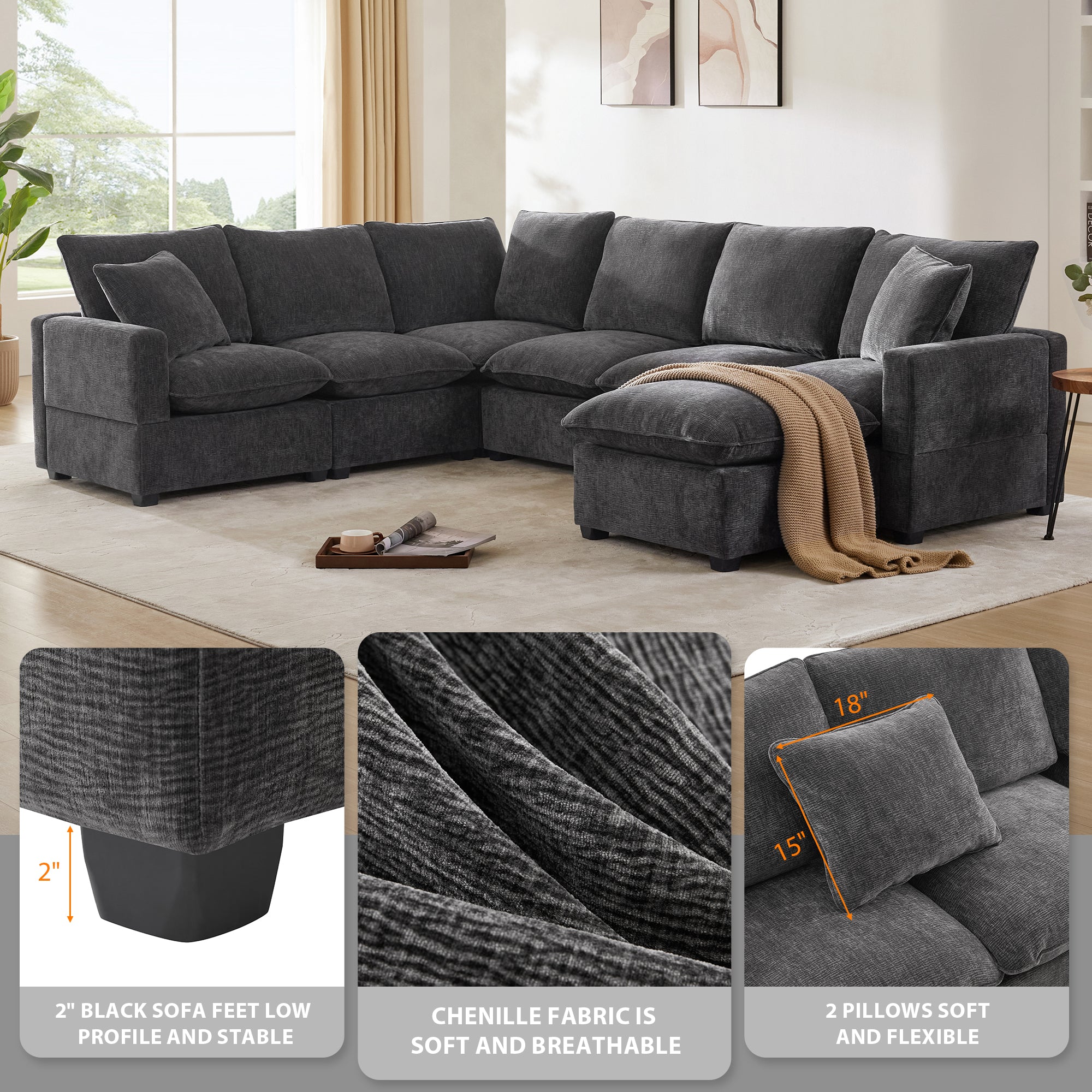 Chenille Modular U-Shape Sectional Sofa, Seats 7 – Pier 1
