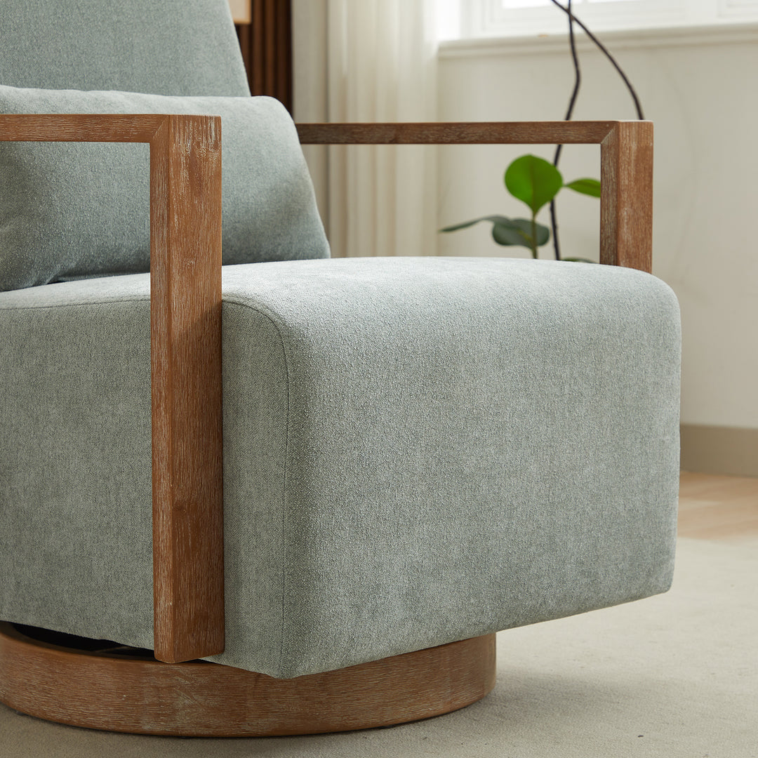 Upholstered Swivel Chair with Open Arms Design and Wood Base - Pier 1