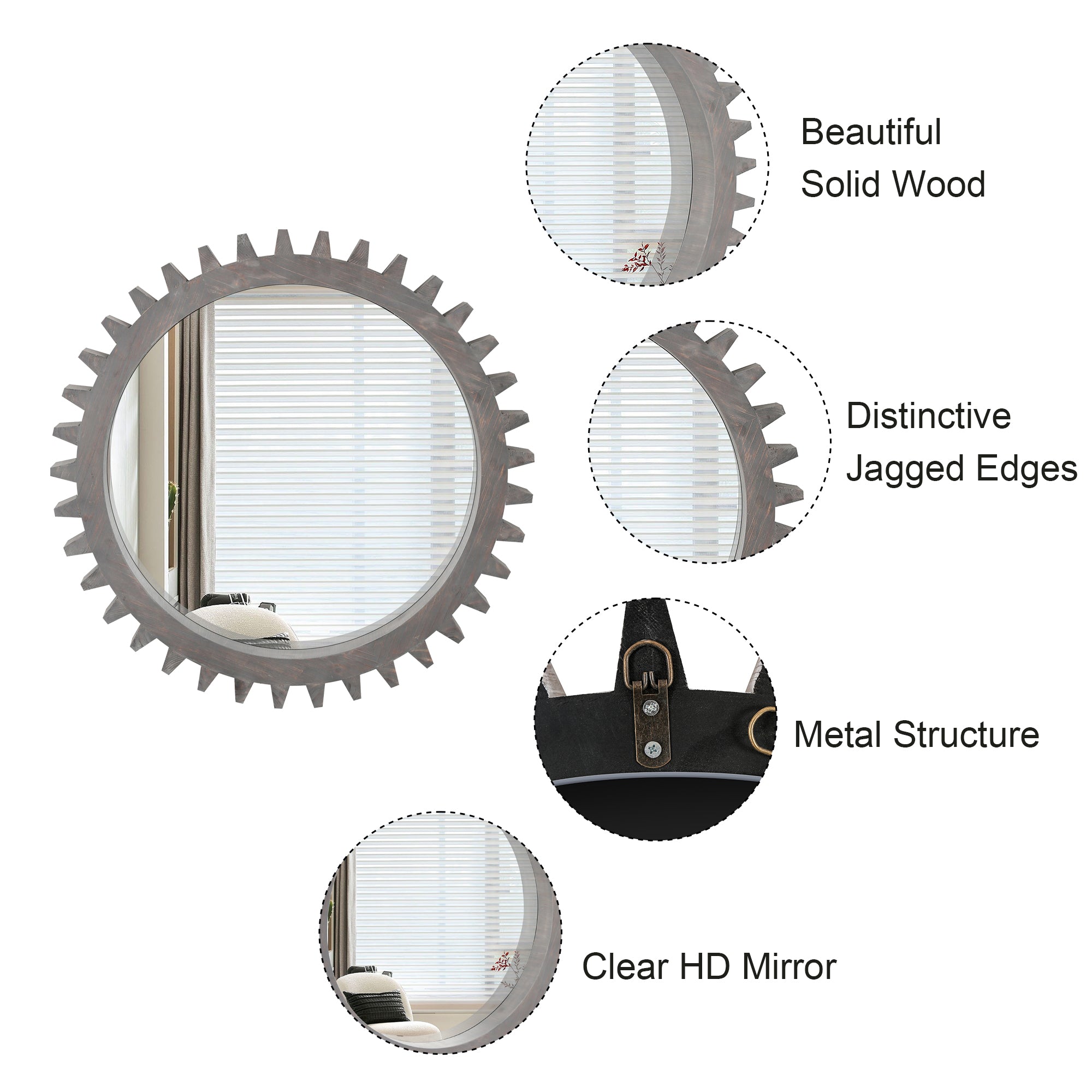 Harmonyx Wall Mirror with Gear Shape and Wood Frame - Pier 1