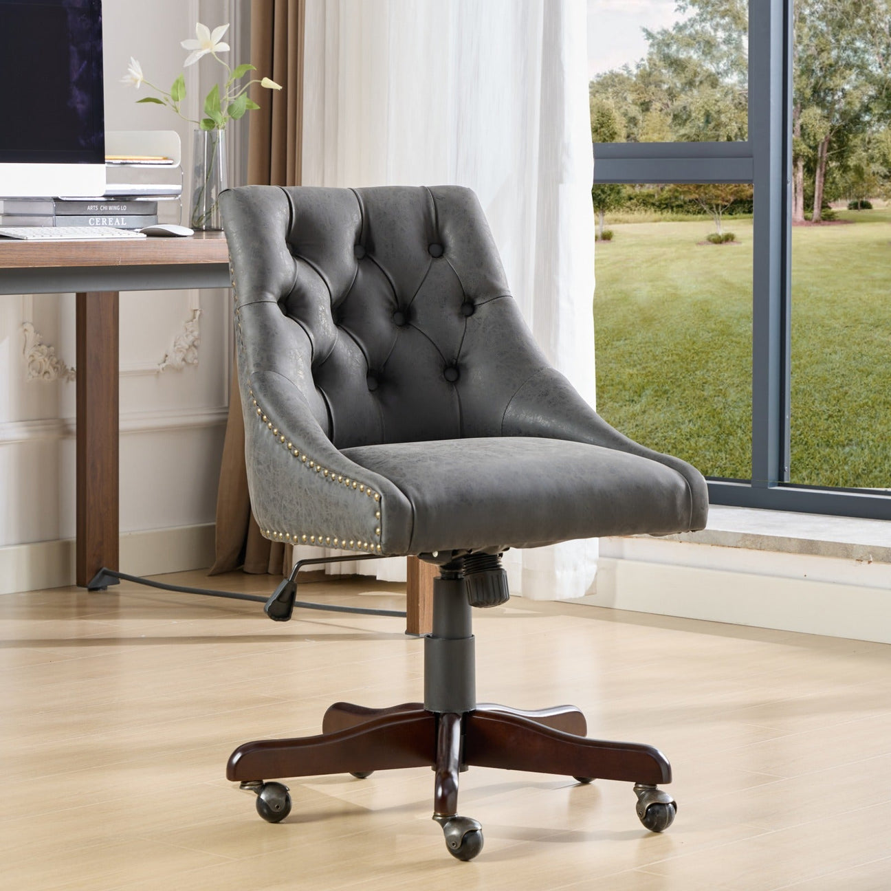 Sheepskin Pattern Fabric Home Office Chair with Lift, Swivel and Recli ...