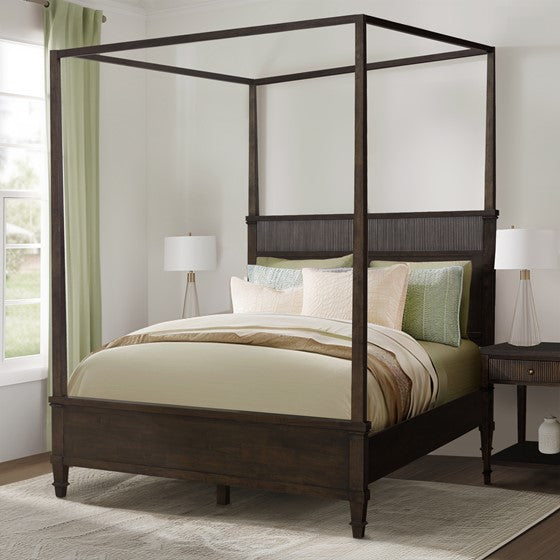 Queen Size Canopy Bed with Fluted Design and Wood Frame - Pier 1