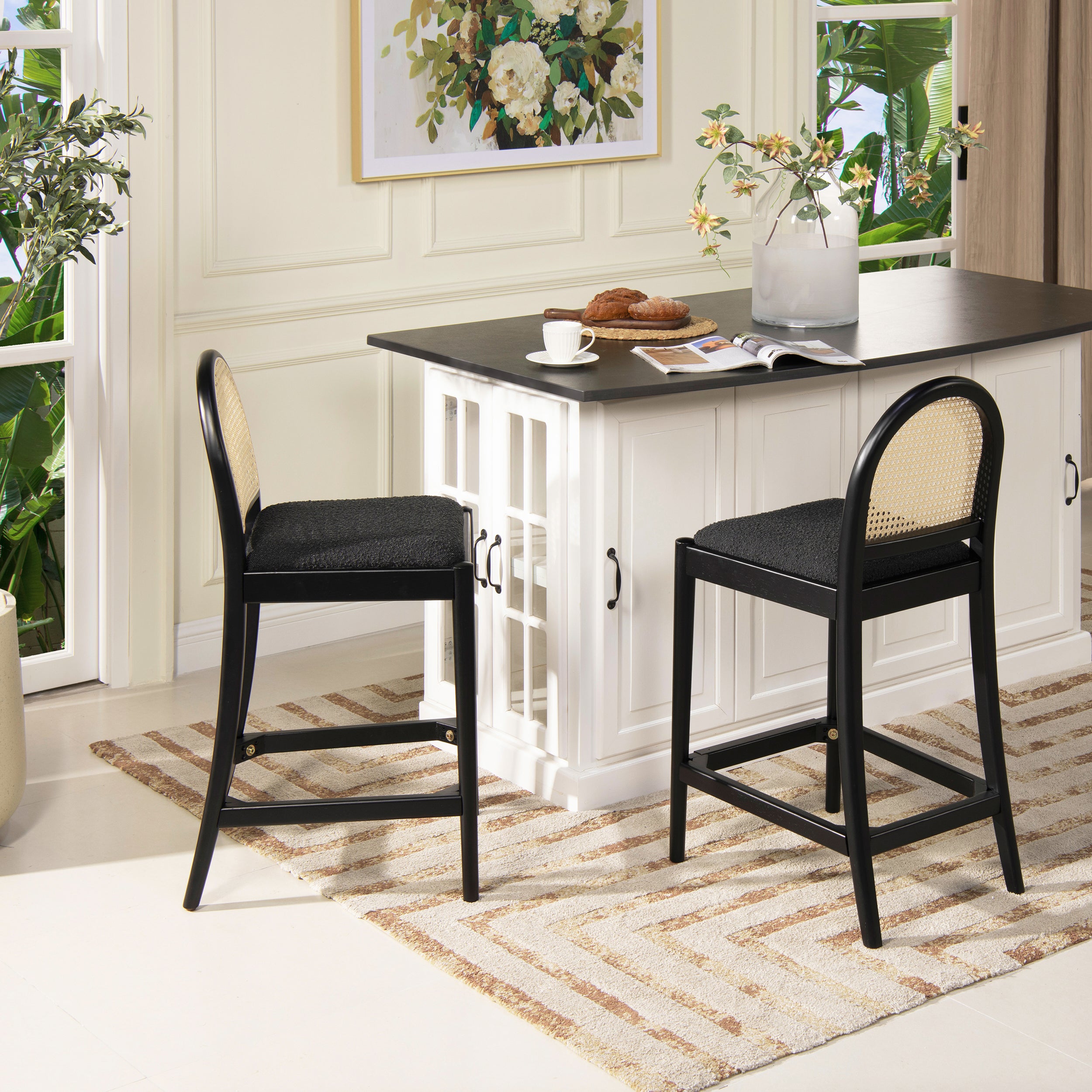 Arlin Upholstered Stool with Curved Back and Footrest, Set of 2 - Pier 1