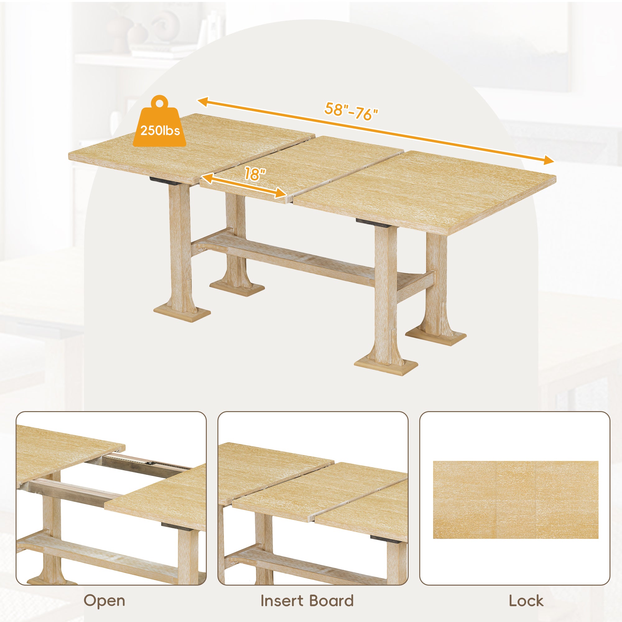 6-Piece Dining Set with Rectangular Extendable Table, Upholstered ...