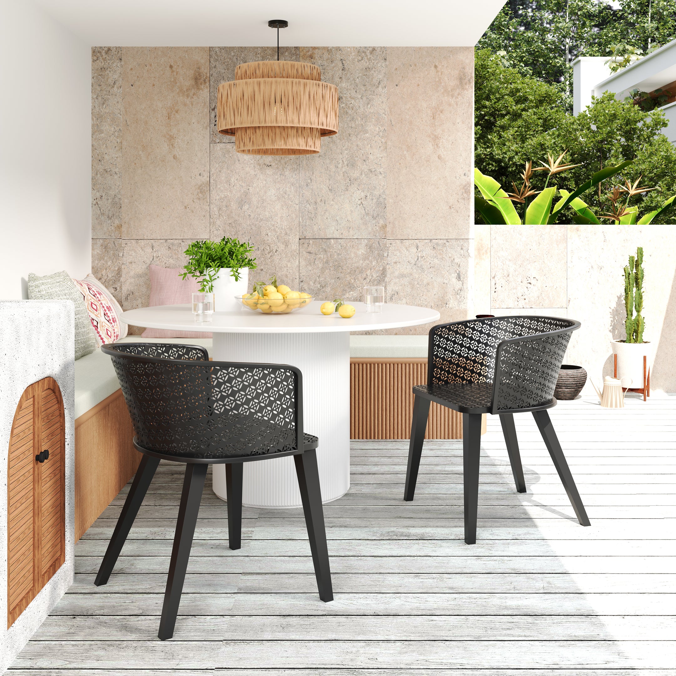 Rejoiced Outdoor Dining Chair with Geometric Lattice Design and Curved ...