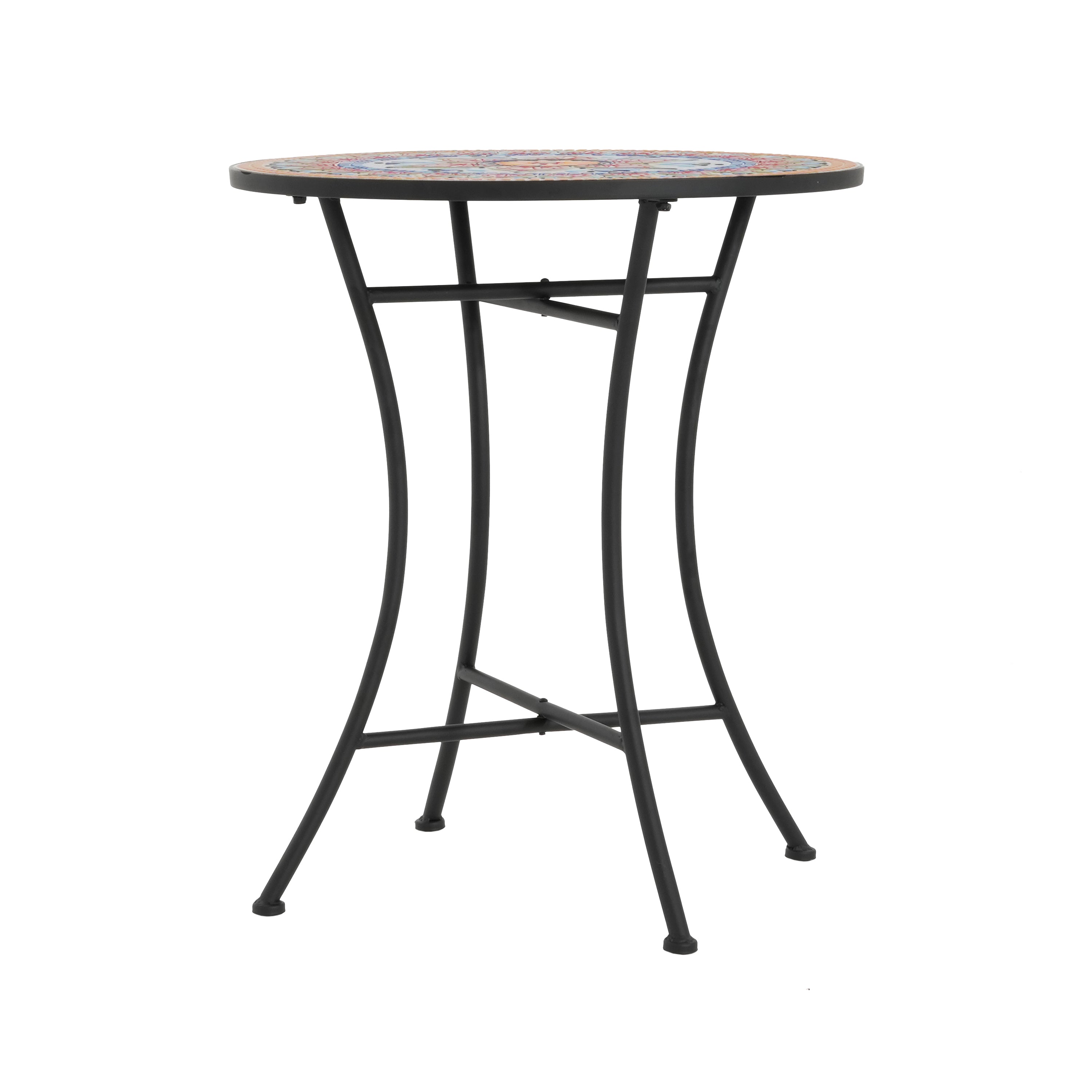 3-Piece Outdoor Chat Set with Ornate Open Scroll Pattern and Ceramic ...