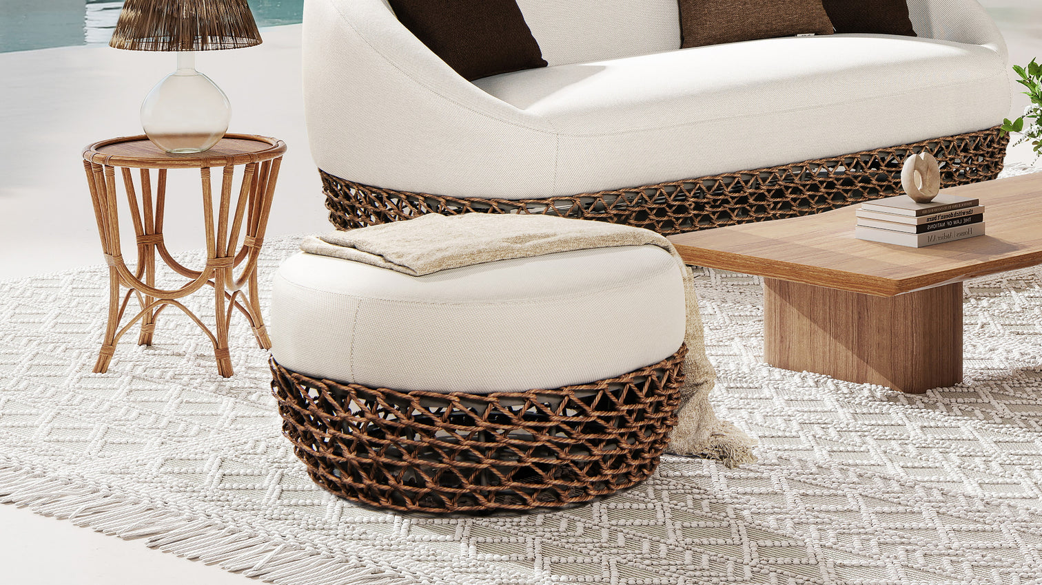 Willow Round Wicker & Upholstered Patio Ottoman – Pier 1