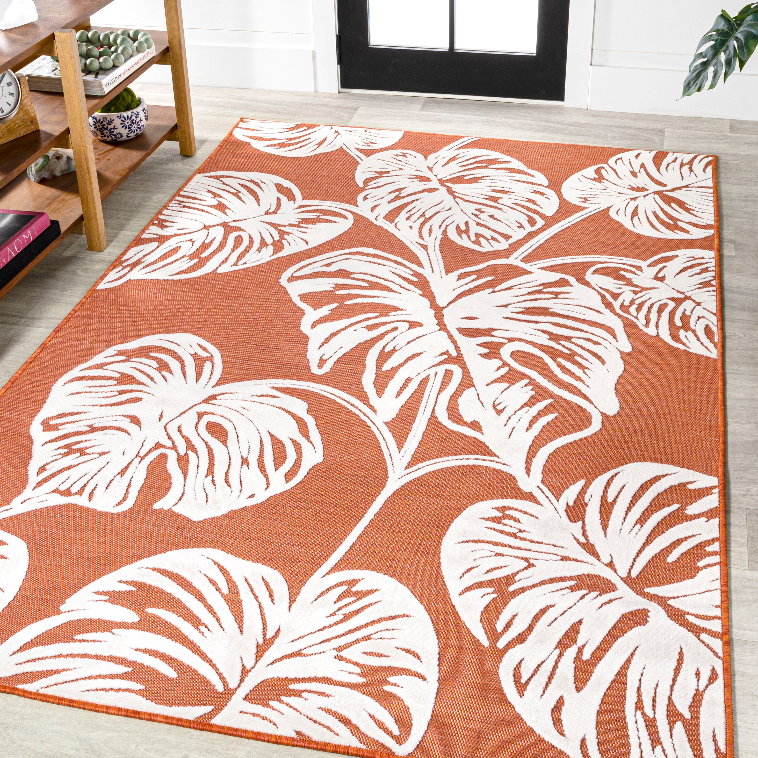 Tobago High-Low Two-Tone Monstera Leaf Indoor/Outdoor Area Rug - Pier 1