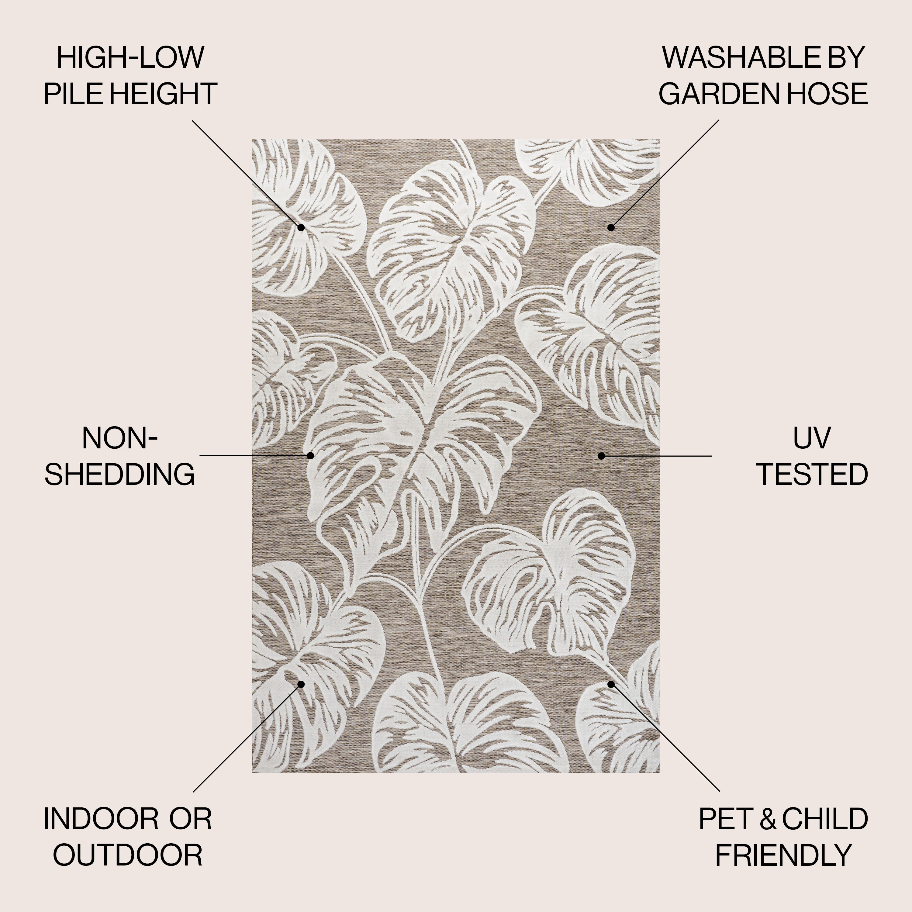 Tobago High-Low Two-Tone Monstera Leaf Indoor/Outdoor Area Rug - Pier 1