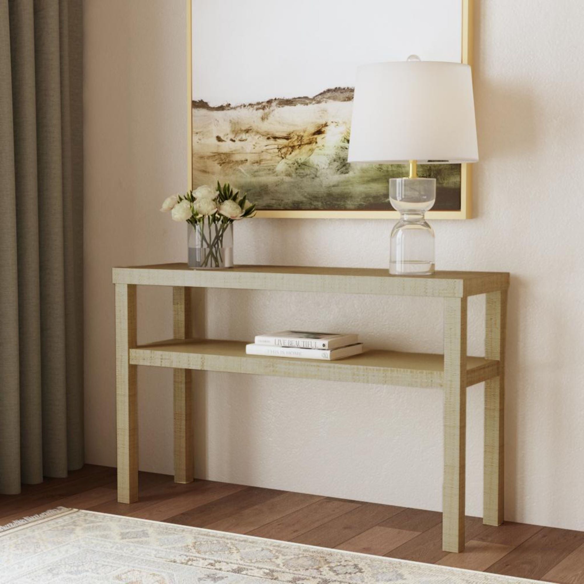 Natural Raffia Wrapped Console Table with Shelf – Pier 1