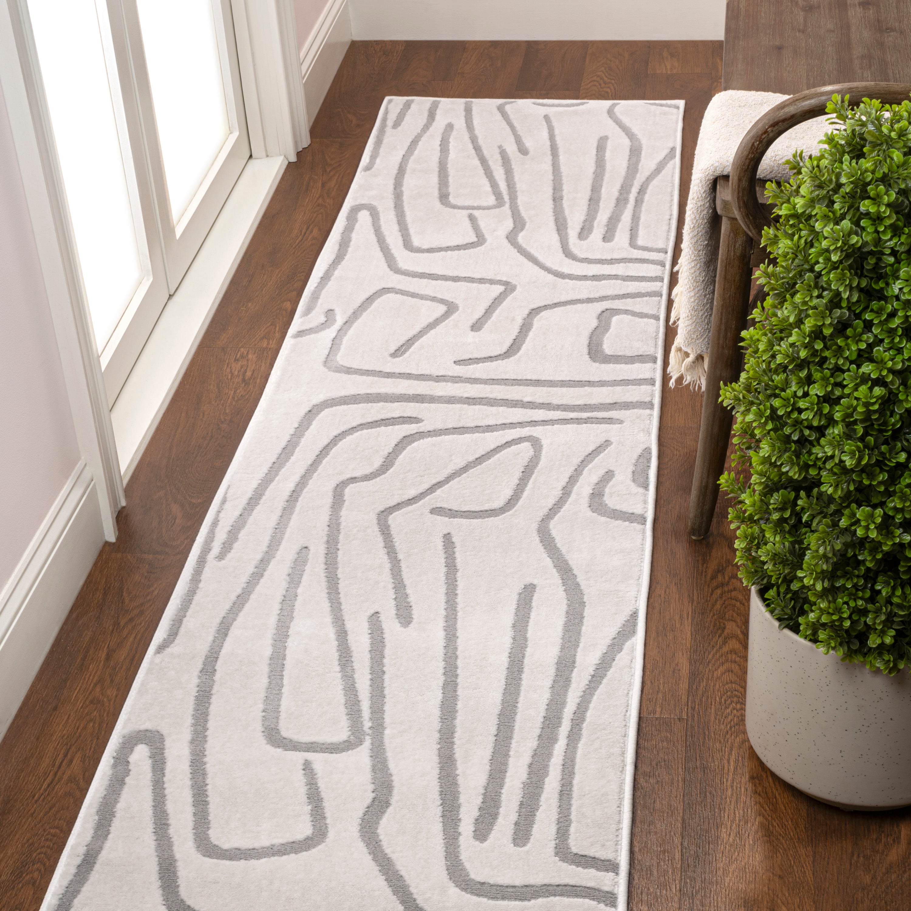 Alcina Modern Scandinavian Graphic Lines High-Low Area Rug - Pier 1