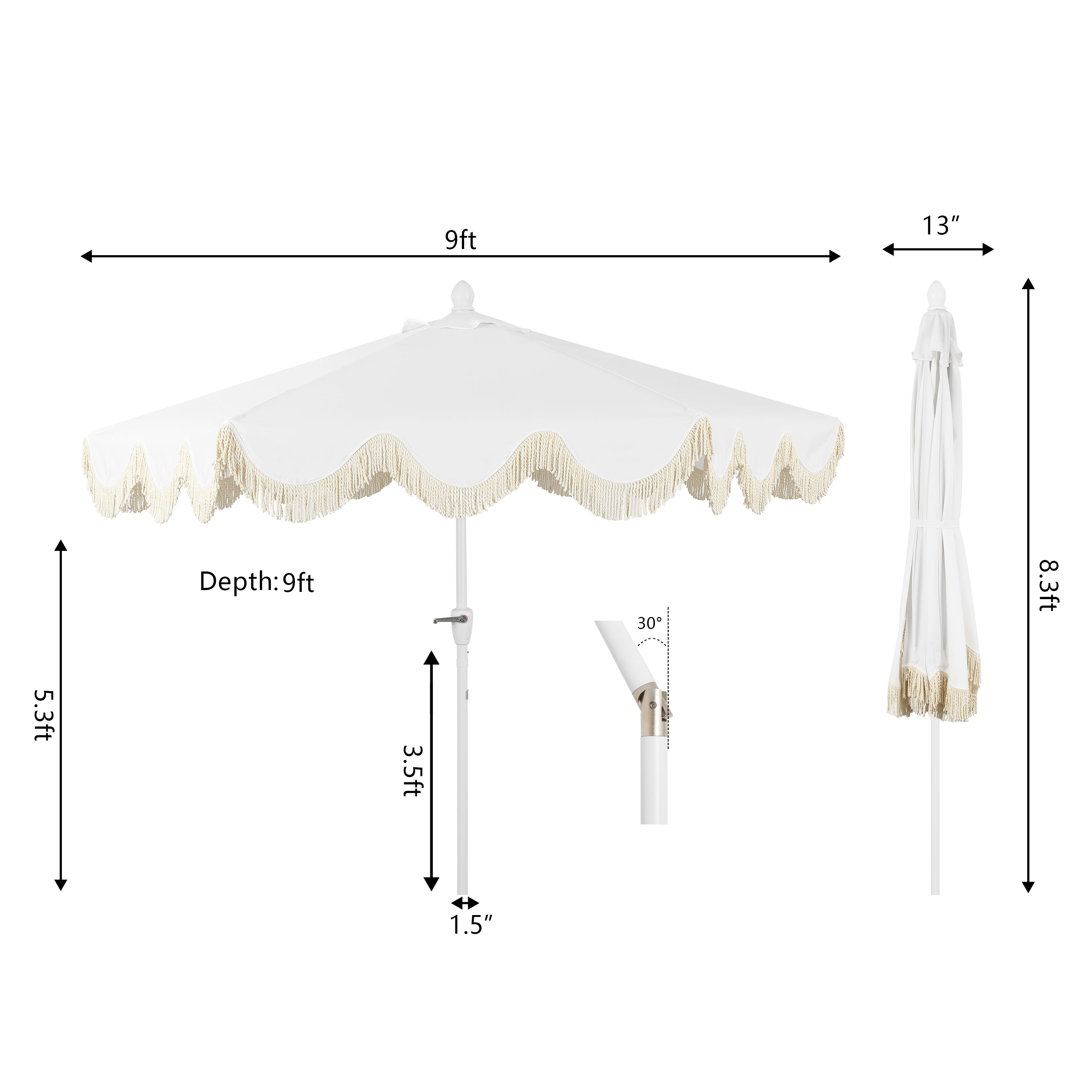 Collins Classic Cottage Tassel Market Patio Umbrella with Auto-Tilt ...