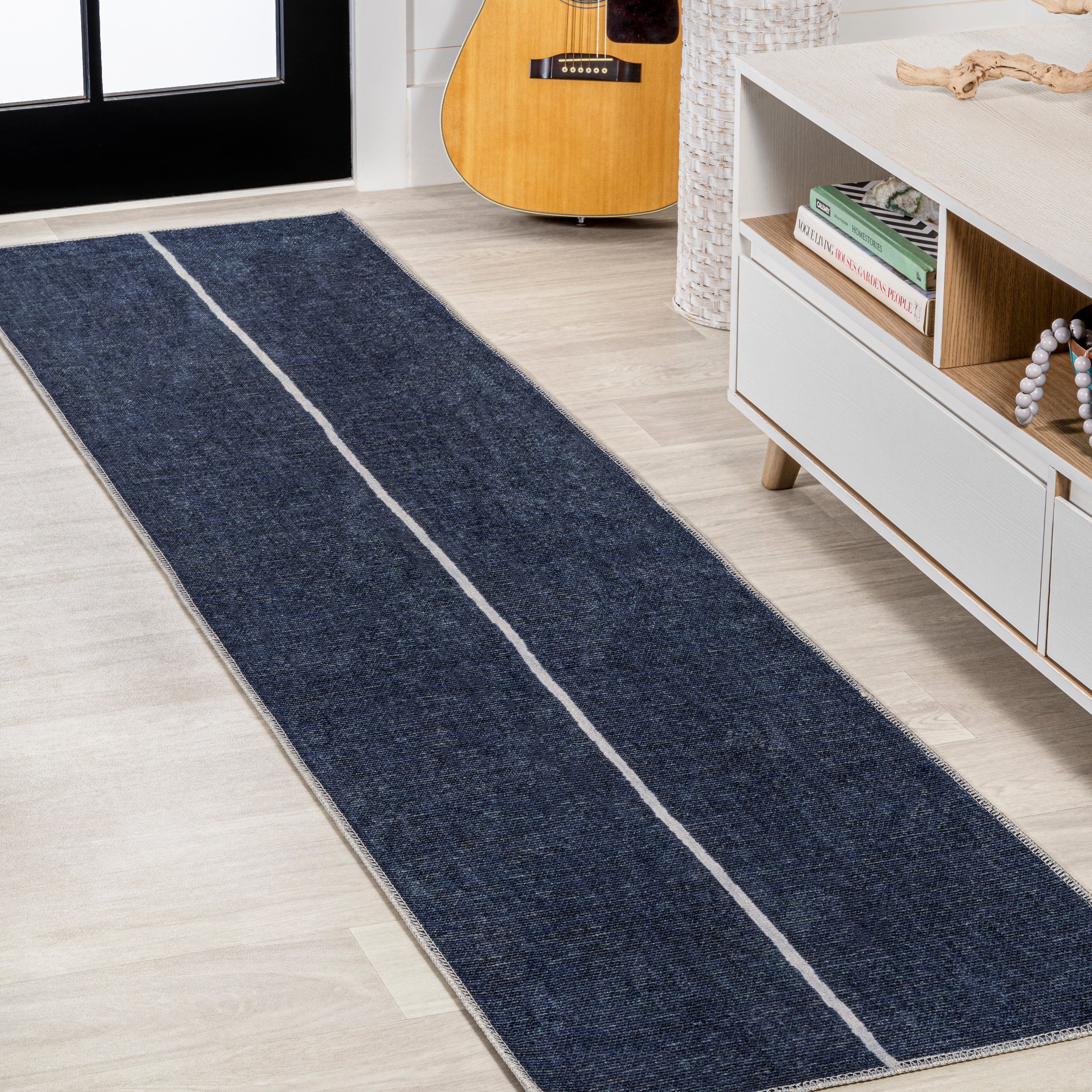 Linja Solid Centre Stripe Machine-Washable Area Rug - Pier 1