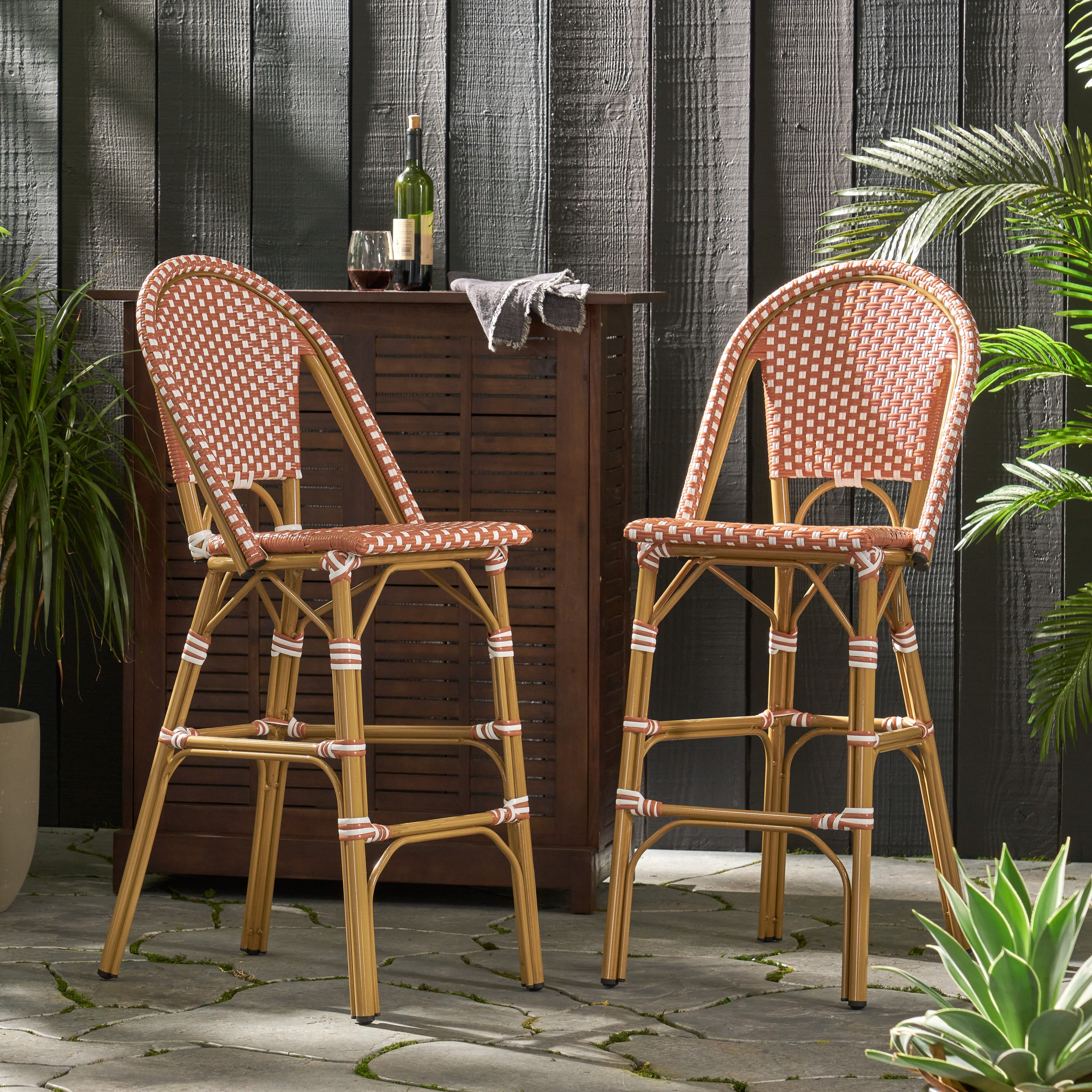 Clifftop 29.5" Outdoor Rattan Bar Stool with Aluminum Frame and ...