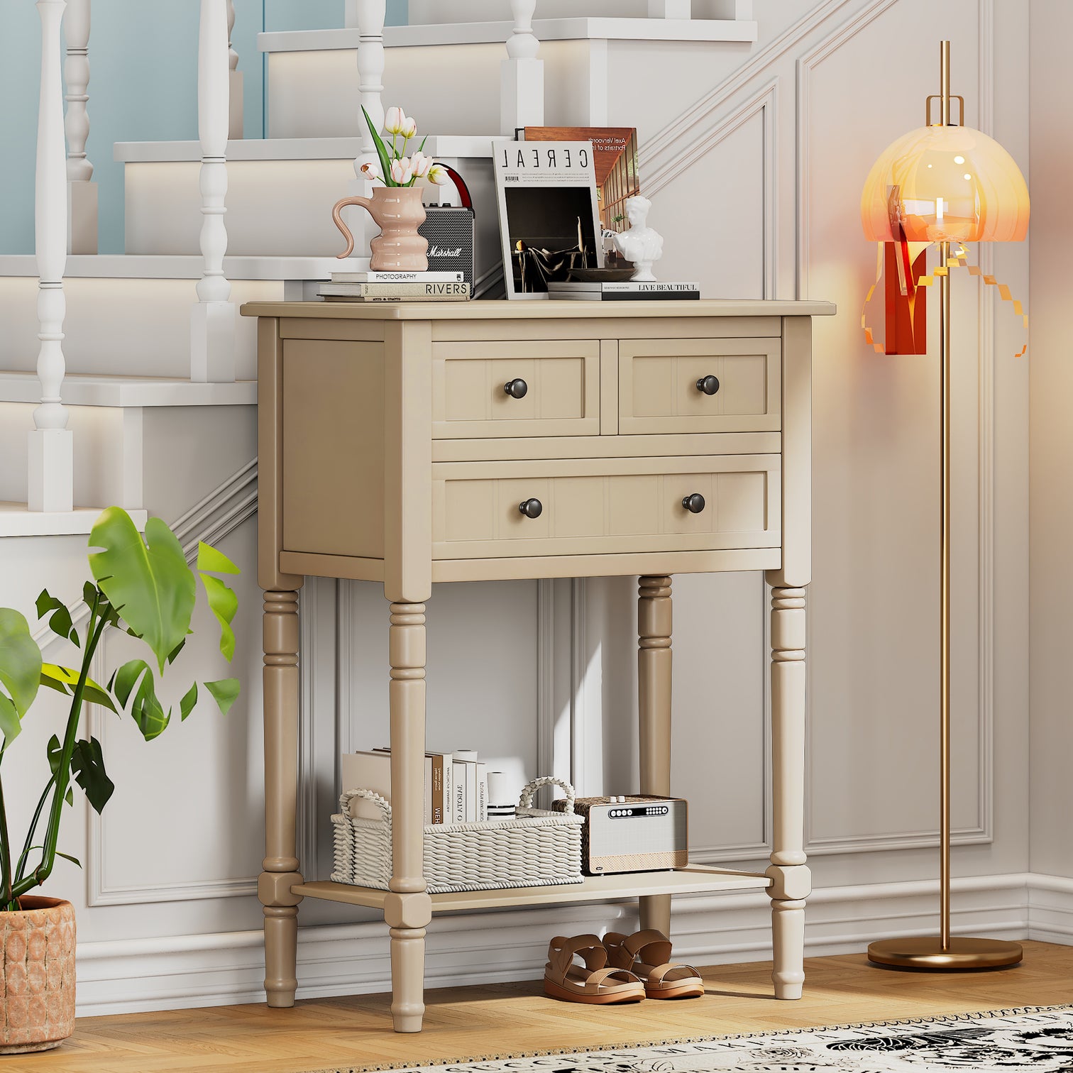 Conquest Narrow Console Table with 3 Drawers and Bottom Shelf - Pier 1