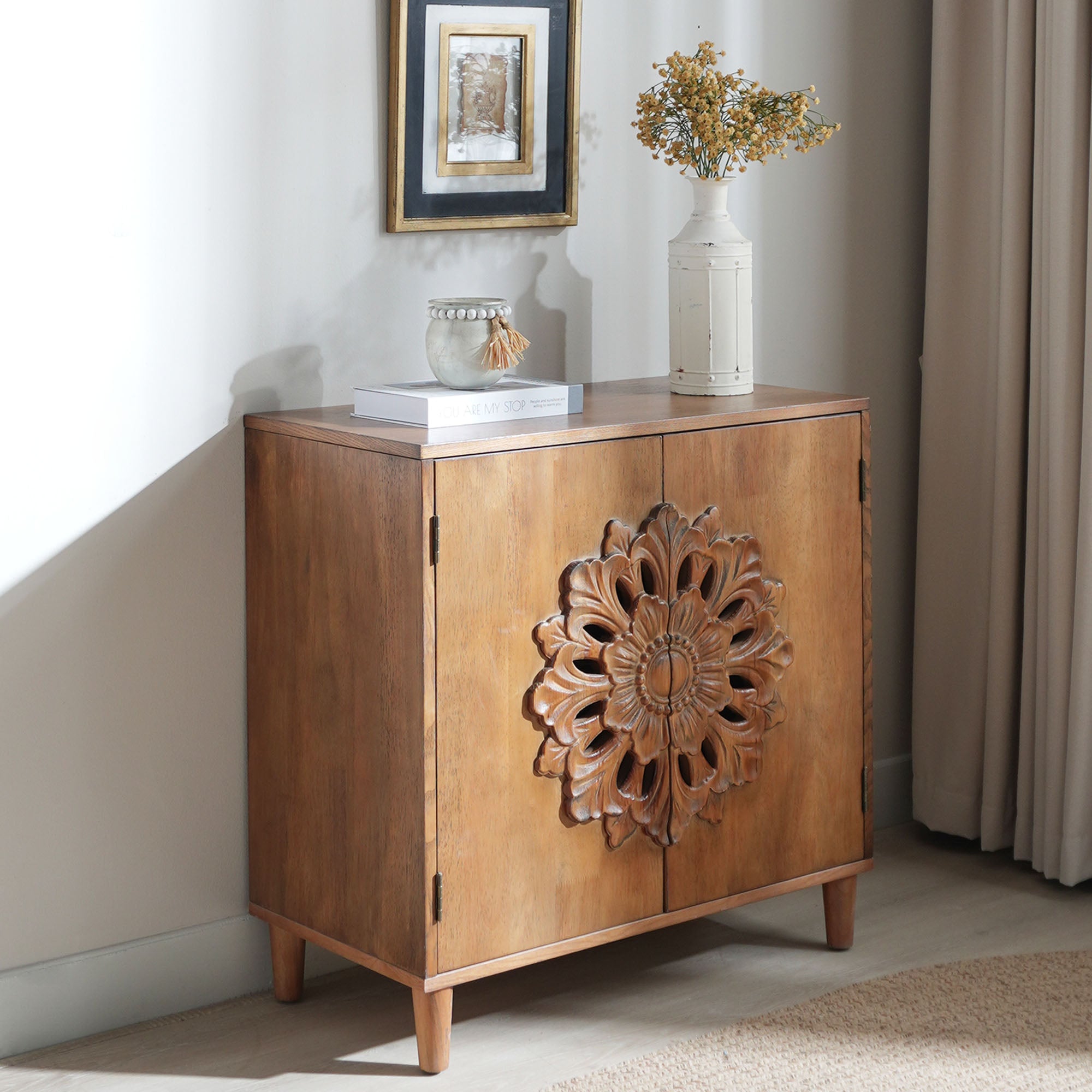 Rustic Hand-Carved Wooden 2-Door Cabinet - Pier 1