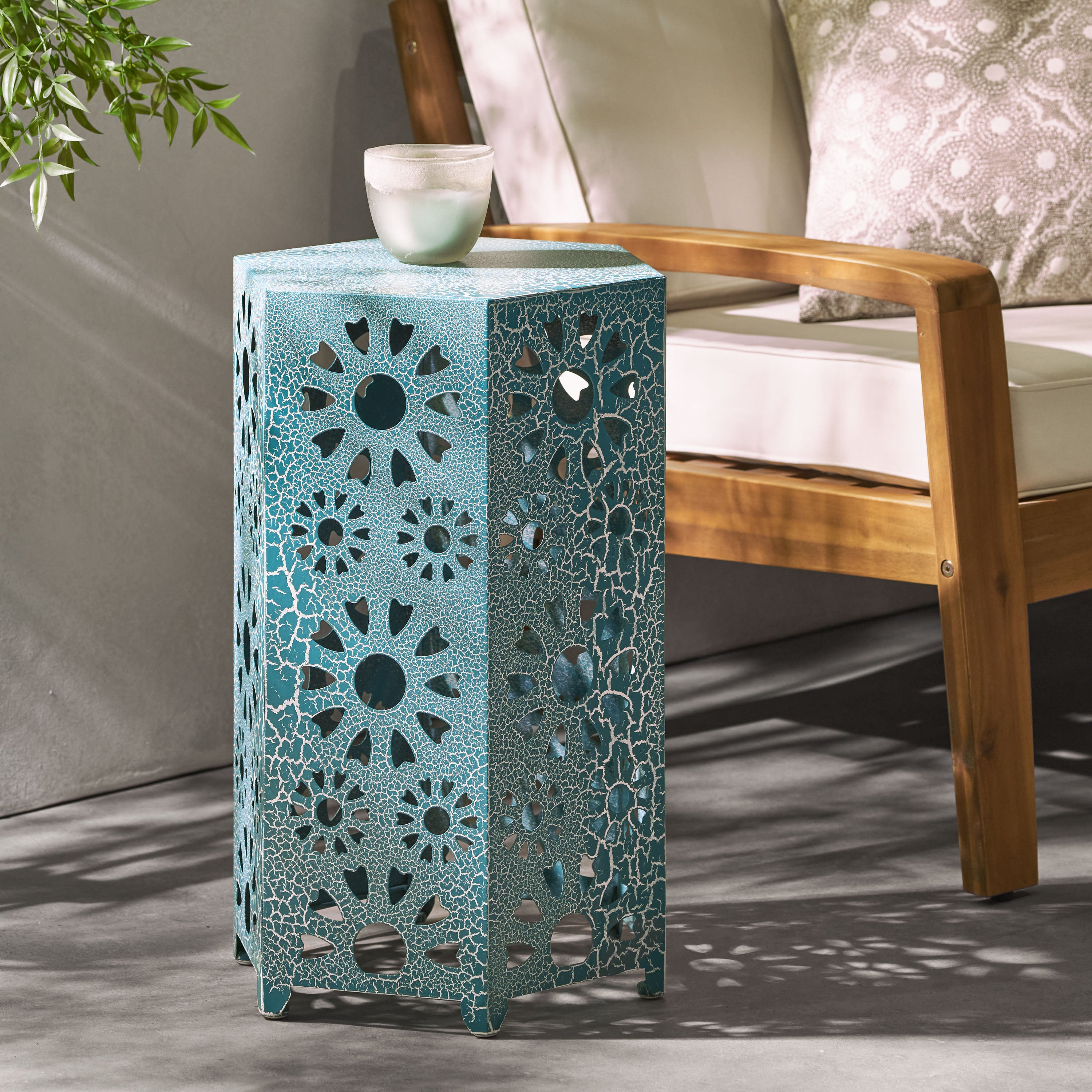 Enshrine Outdoor Iron Side Table with Sunburst Cut Out Design - Pier 1