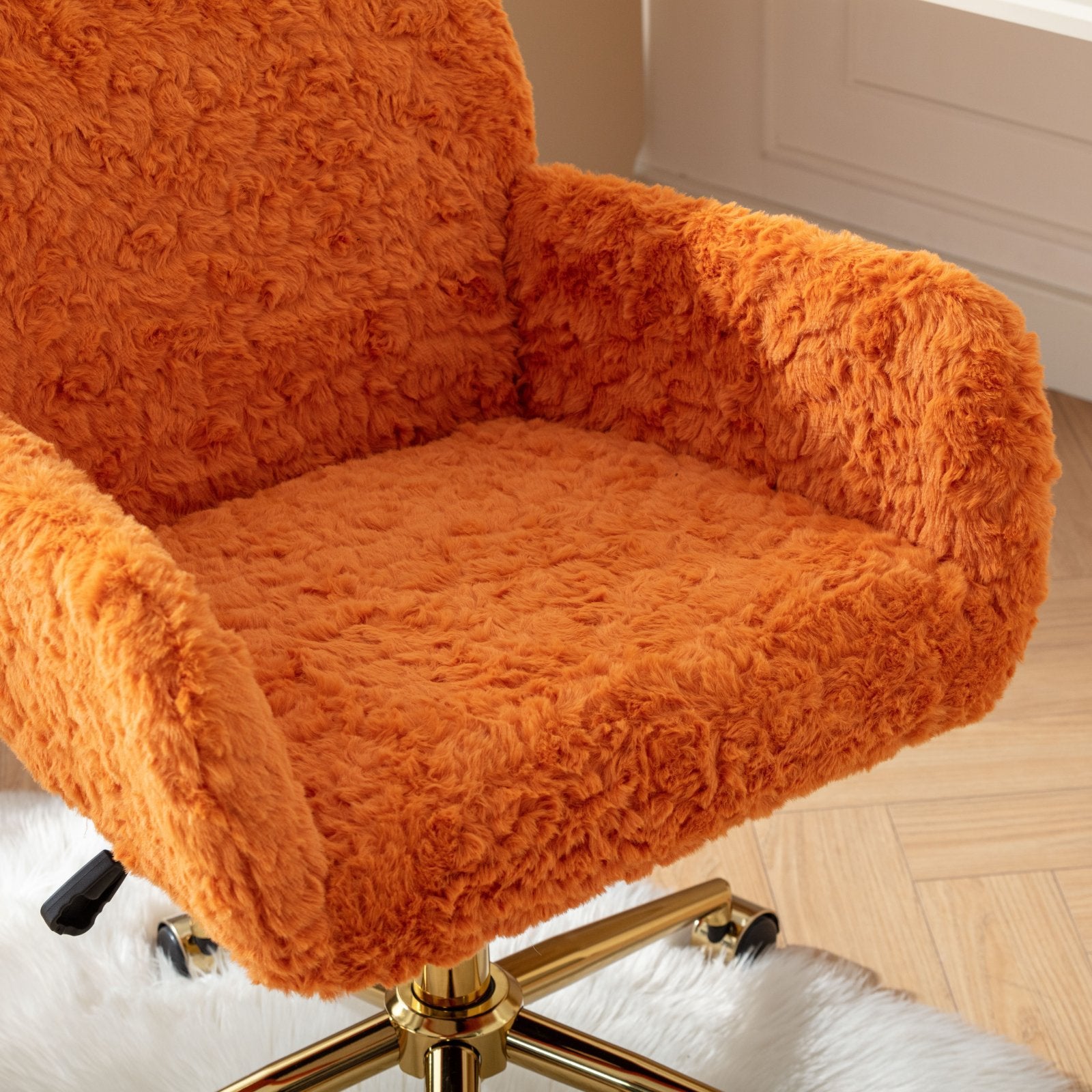 Faux Rabbit Hair Office Chair with Golden Metal Base, Adjustable Swive ...