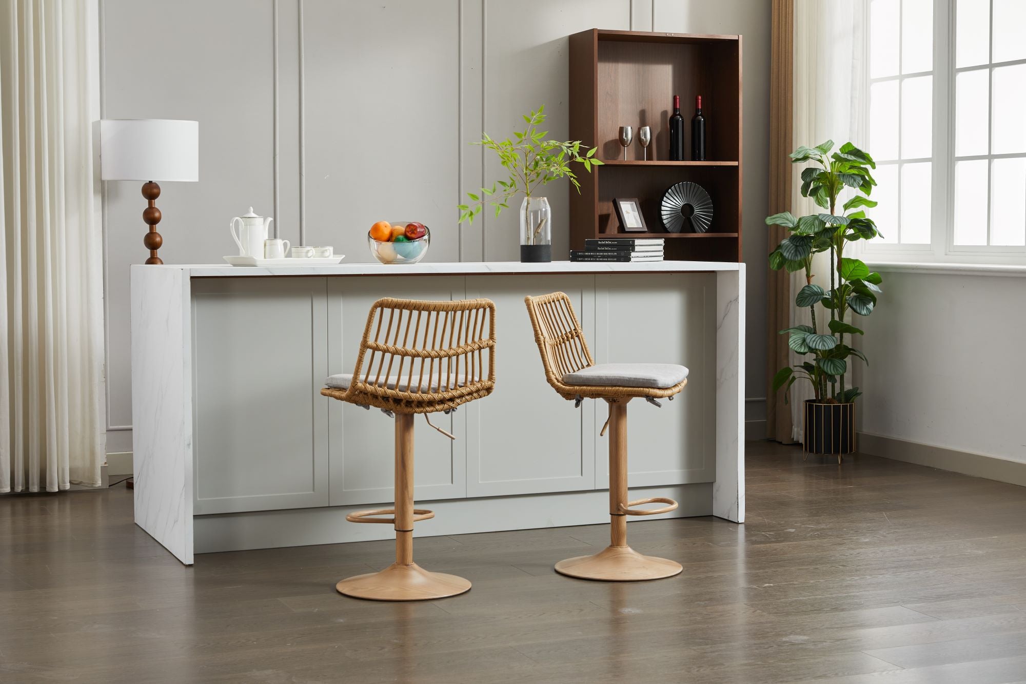 Swivel Counter Height Chair with Wicker Design and Footrest, Set of 2 ...