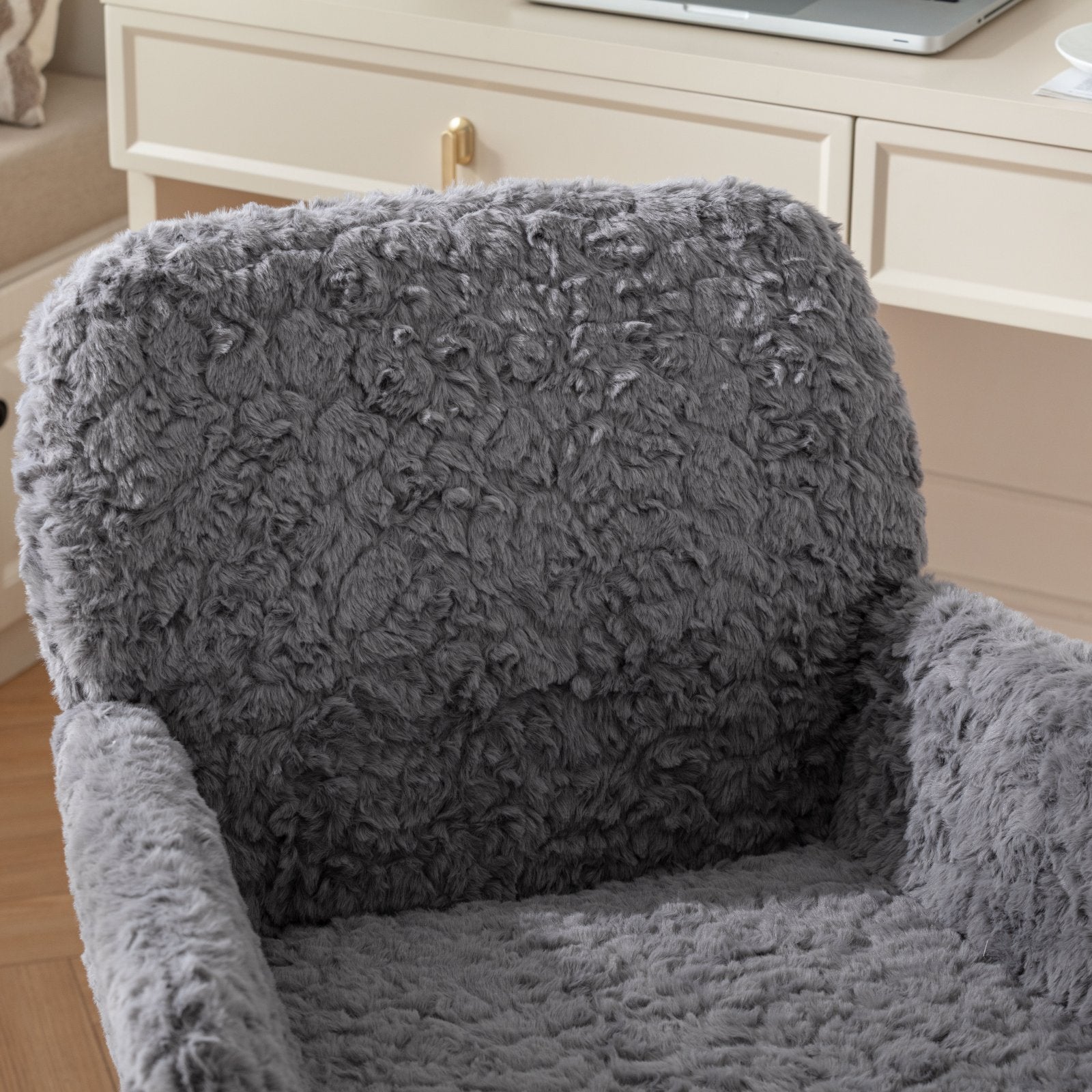 Faux Rabbit Hair Office Chair with Golden Metal Base, Adjustable Swive ...