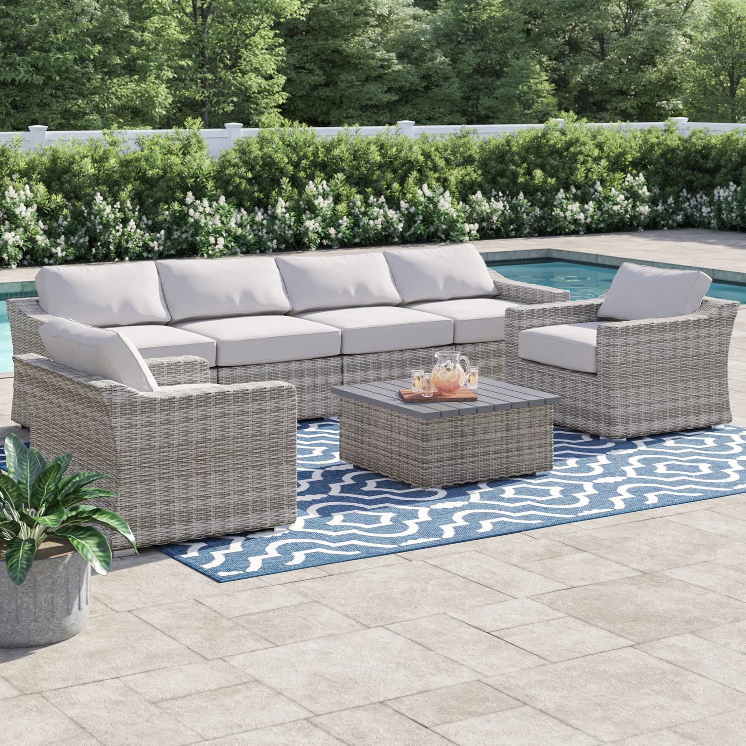 Laguna Sol Fully Assembled 6-Person All-Weather Wicker Sectional Seati ...