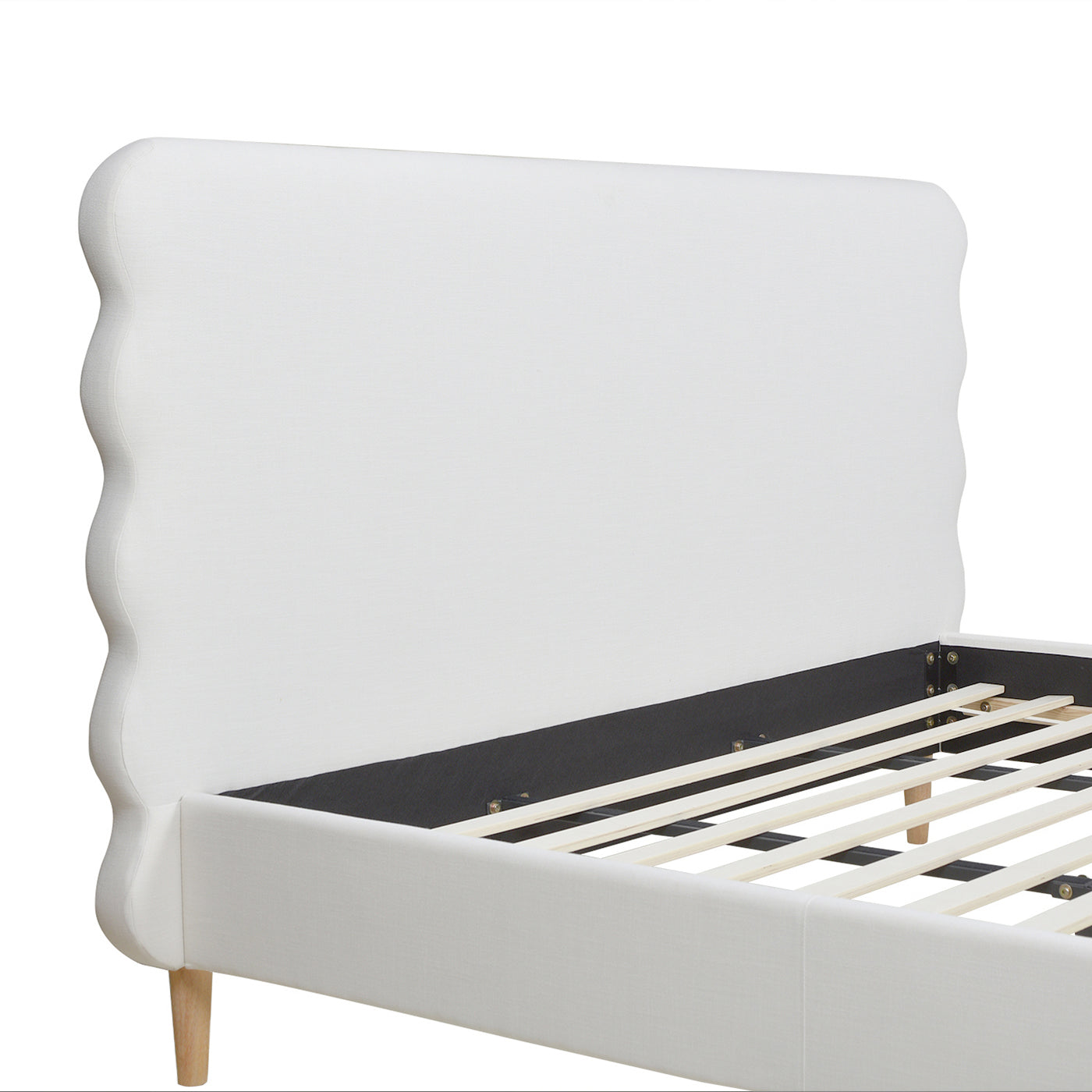 Essencee Upholstered Platform Bed with Wavy Headboard and Wood Legs ...