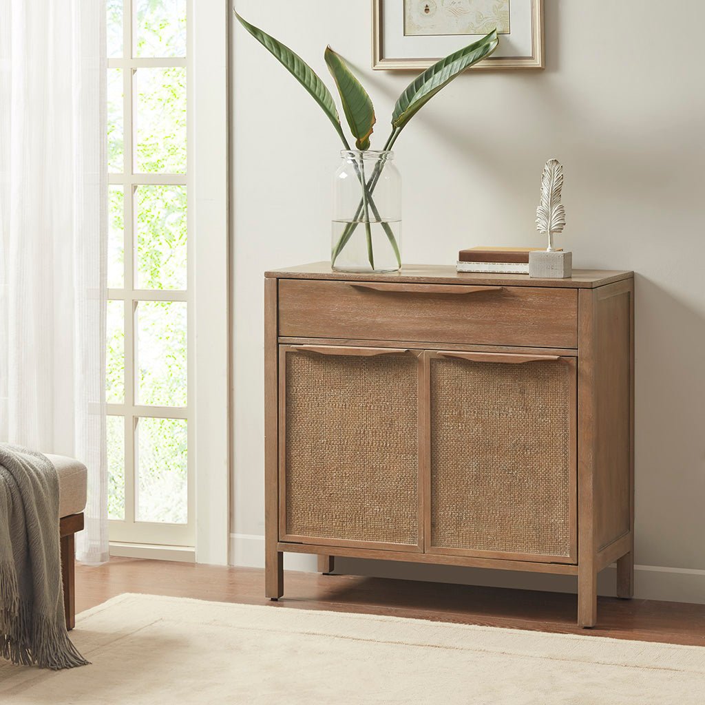 2-Door Accent Chest with Drawer and Cane Webbing Panel Design - Pier 1