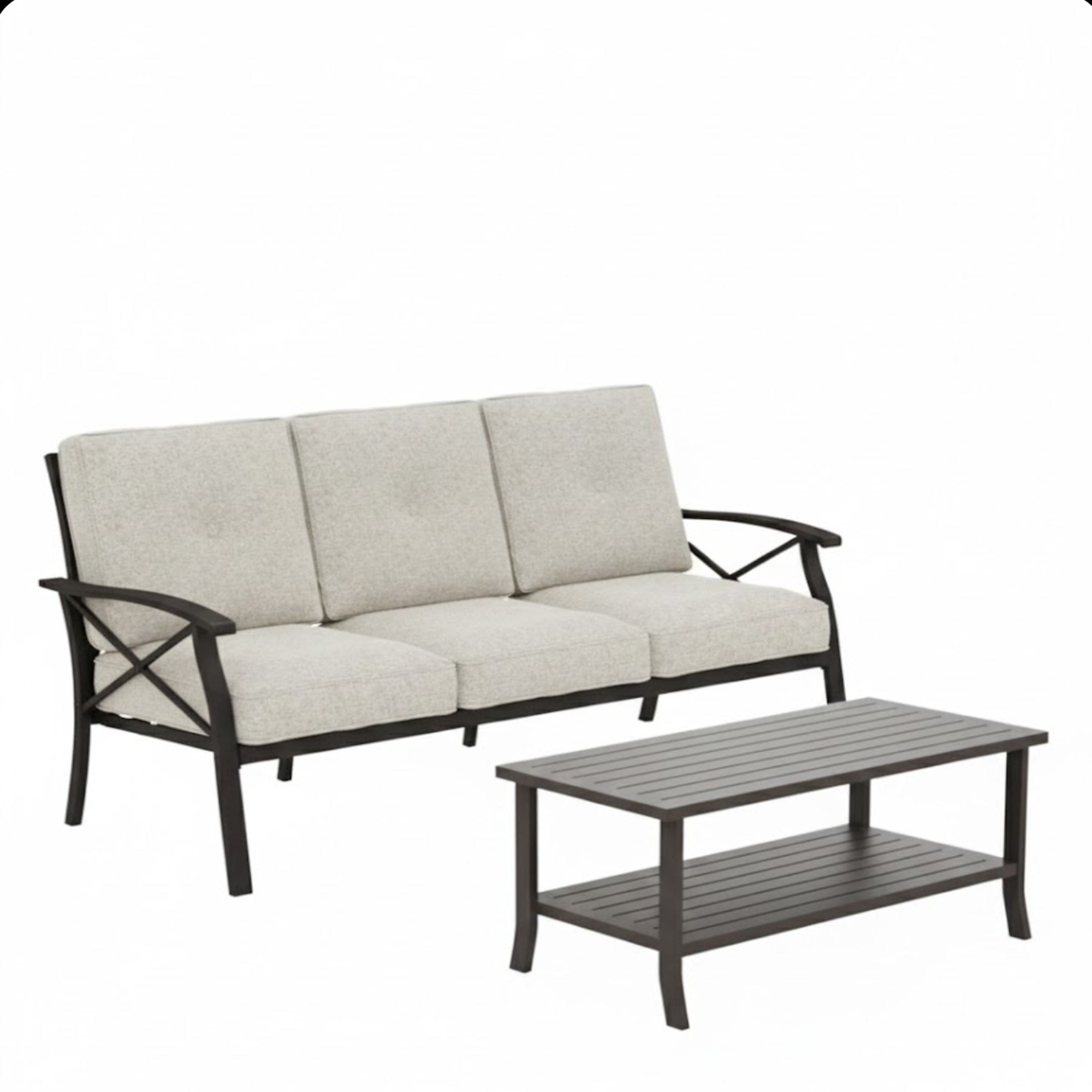 Marisol 2 Piece Outdoor Patio Set, 70" All-Weather Metal 3-Seat Sofa a ...