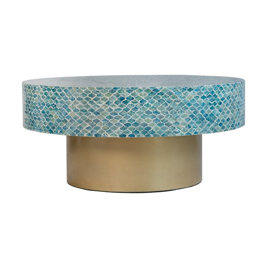 Alacrits Round Coffee Table with Capiz Design and Pedestal Base - Pier 1