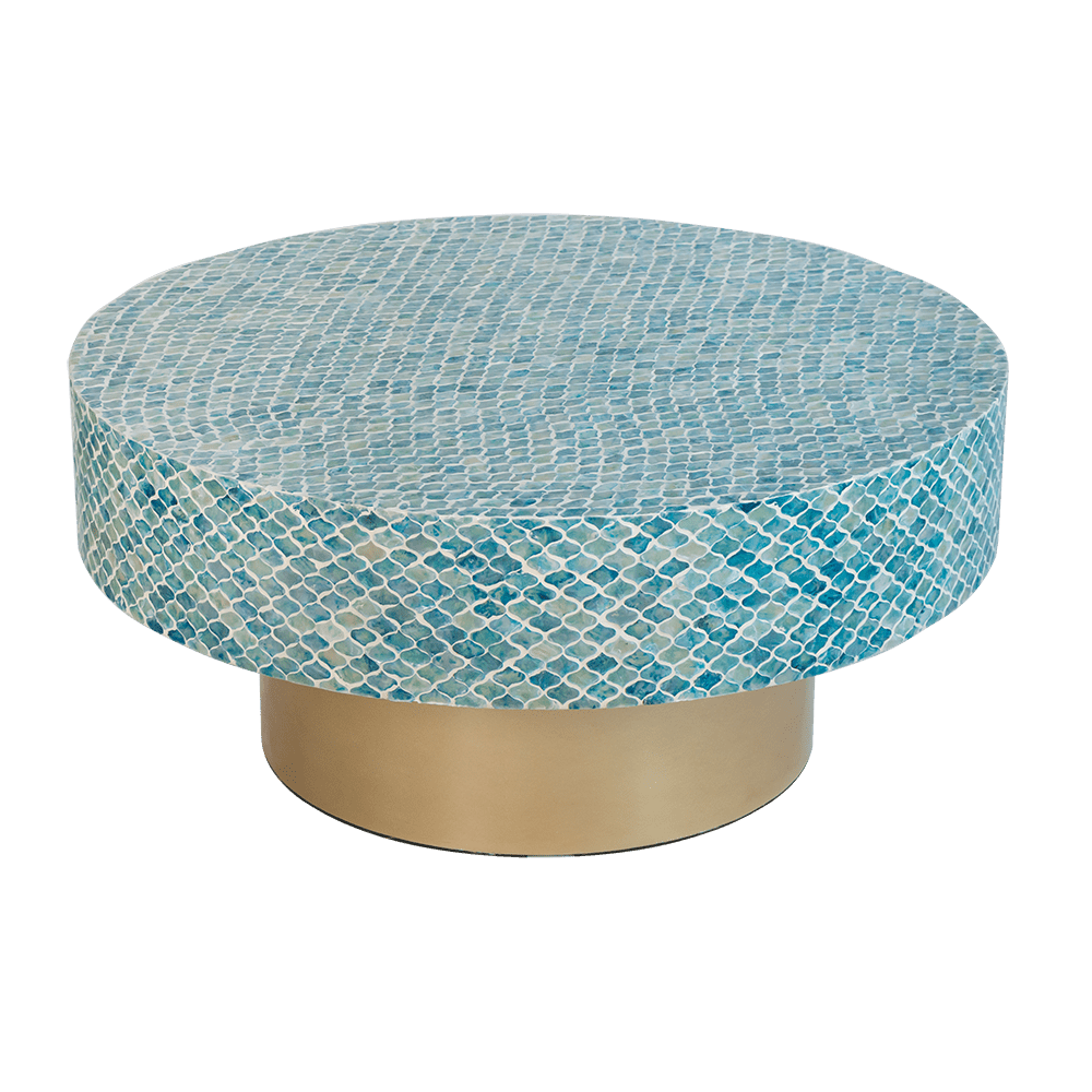 Alacrits Round Coffee Table with Capiz Design and Pedestal Base - Pier 1