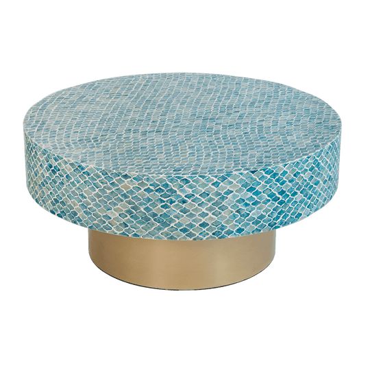 Alacrits Round Coffee Table with Capiz Design and Pedestal Base - Pier 1
